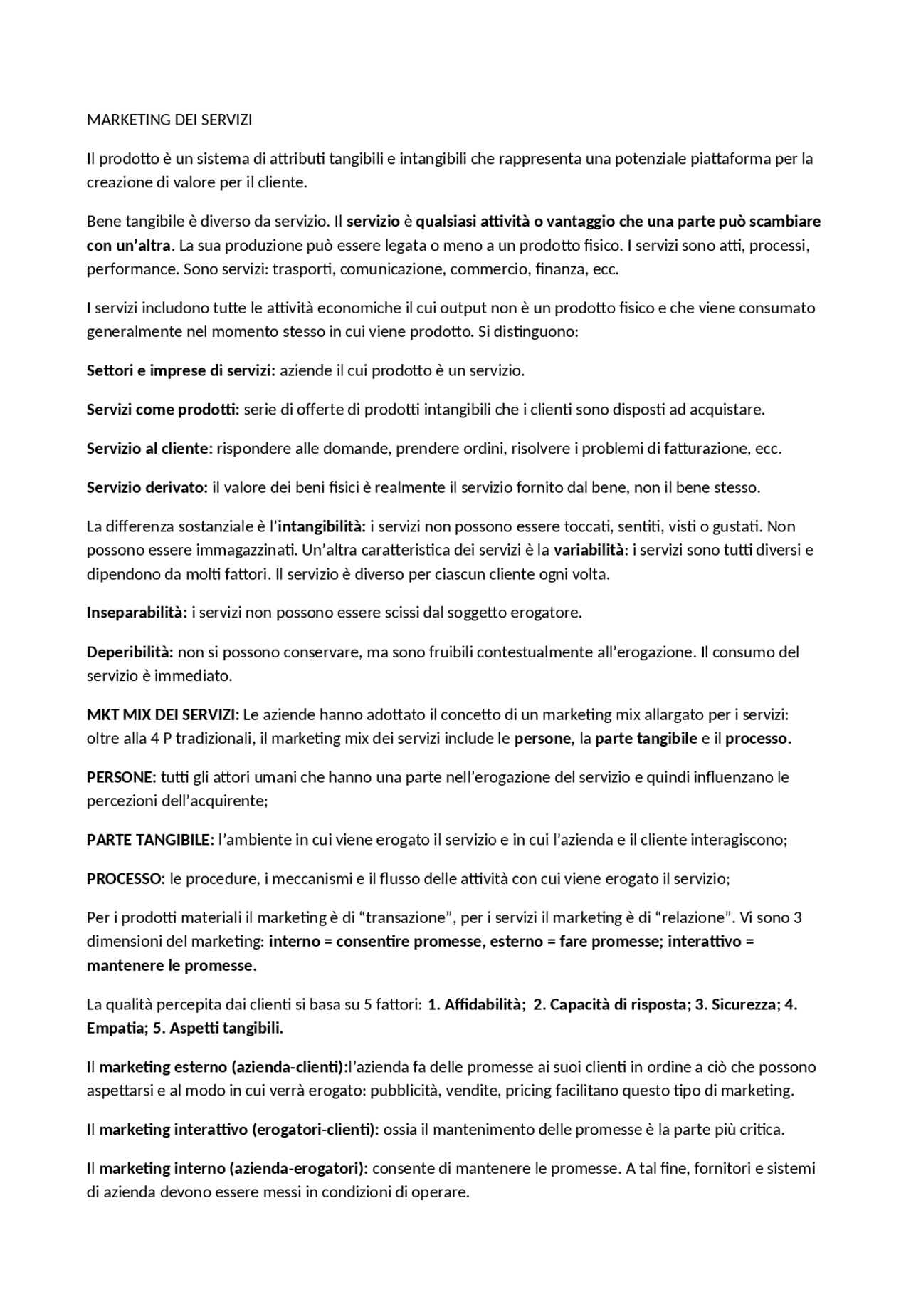 Marketing Dei Servizi Docsity