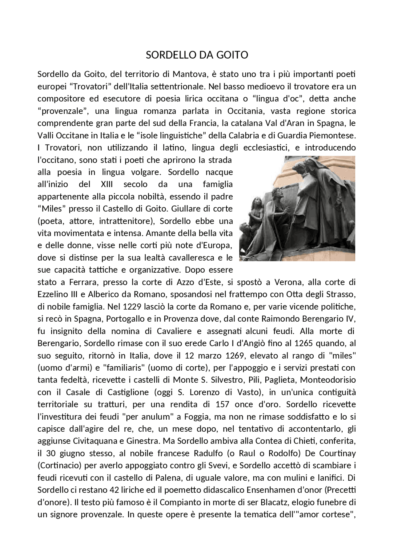 SORDELLO DA GOITO divina commedia - Docsity