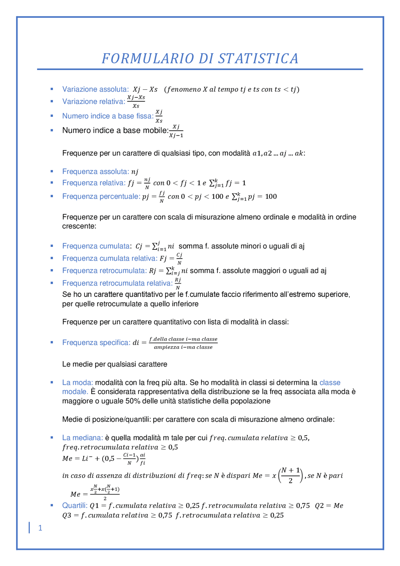Formulario Statistica Docsity