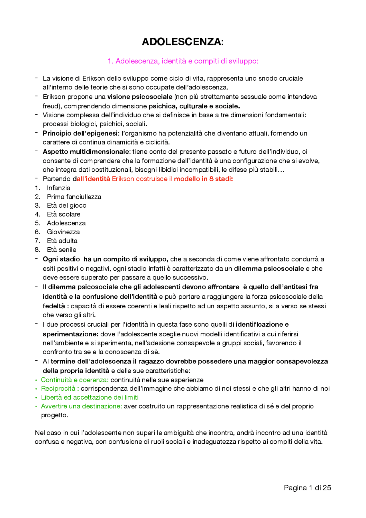 Riassunto Adolescenza E Compiti Di Sviluppo Docsity
