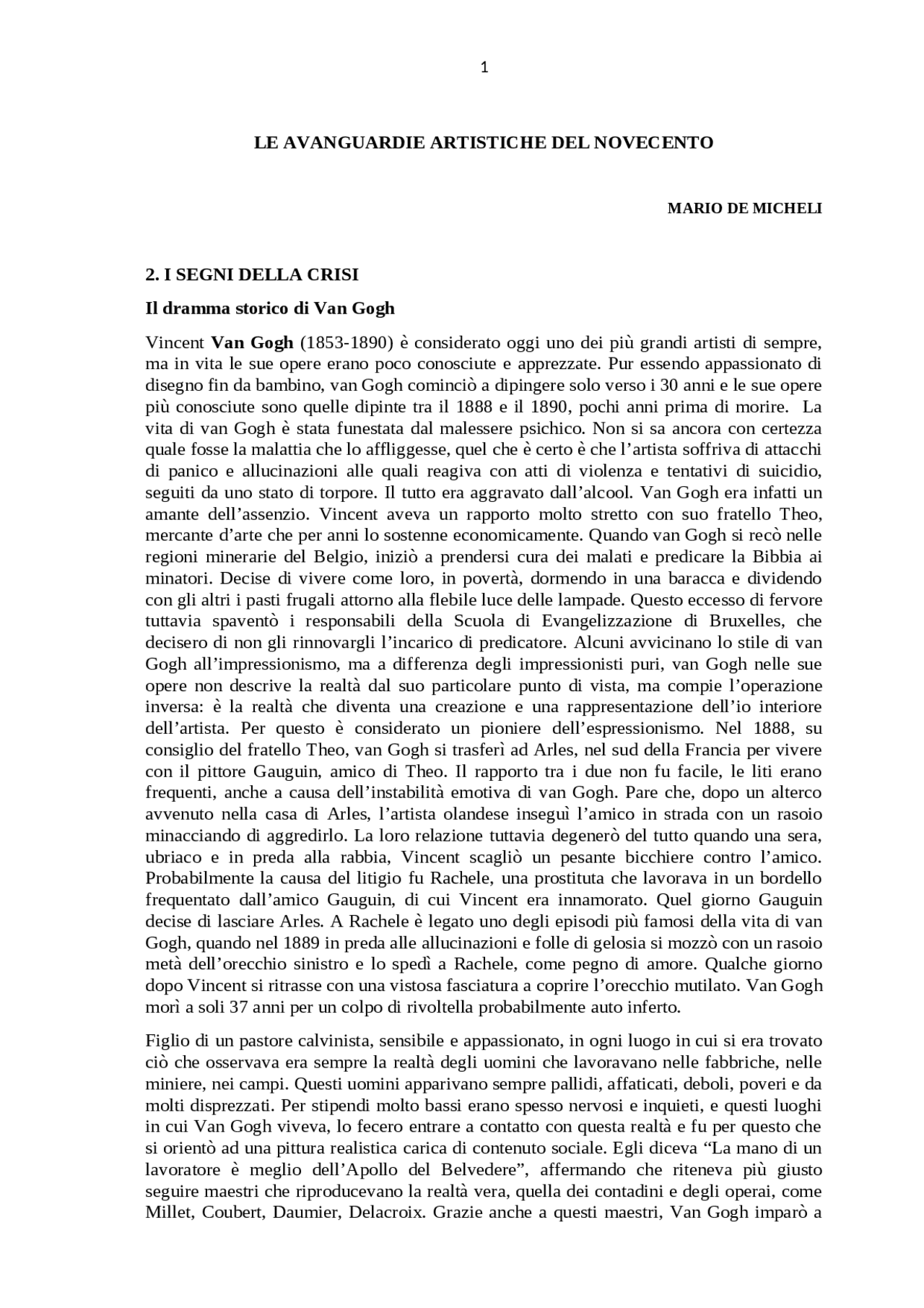 Le avanguardie artistiche del Novecento. Mario De Micheli - Docsity