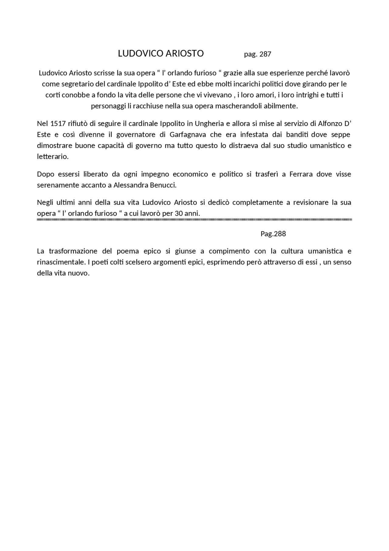 Ludovico Ariosto Riassunto Docsity
