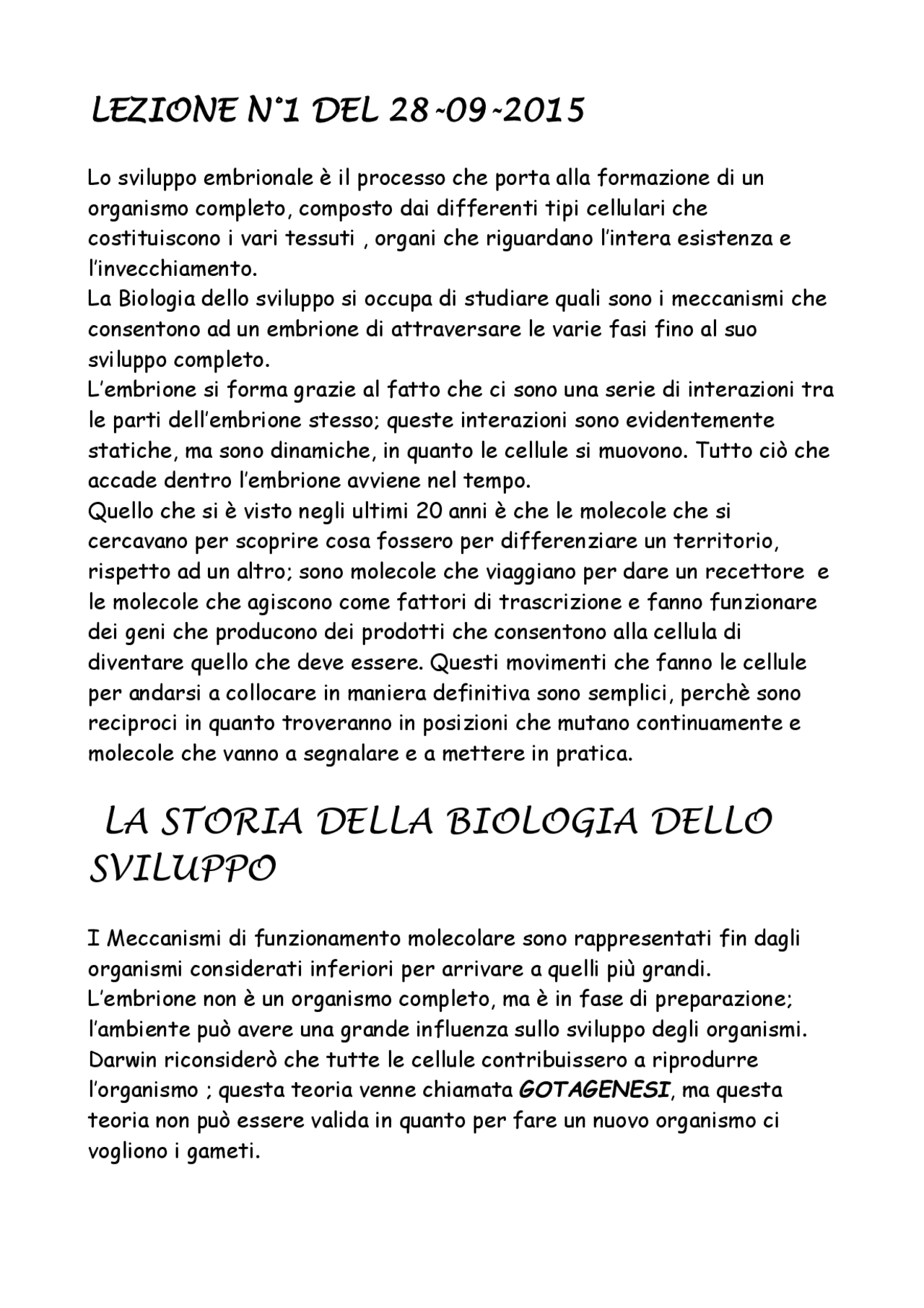 Biologia Dello Sviluppo Docsity