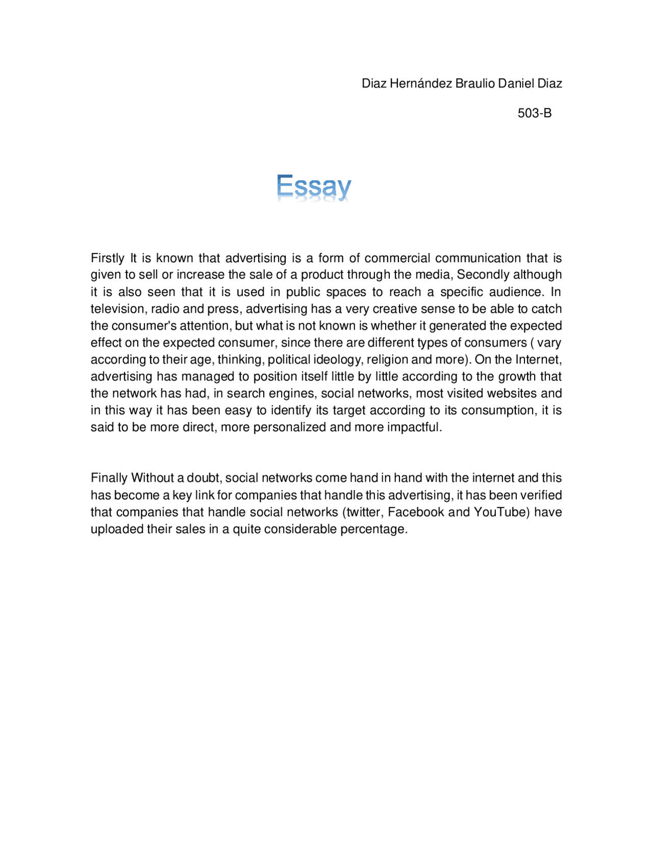 Essay, estructura y como se hizo - Docsity