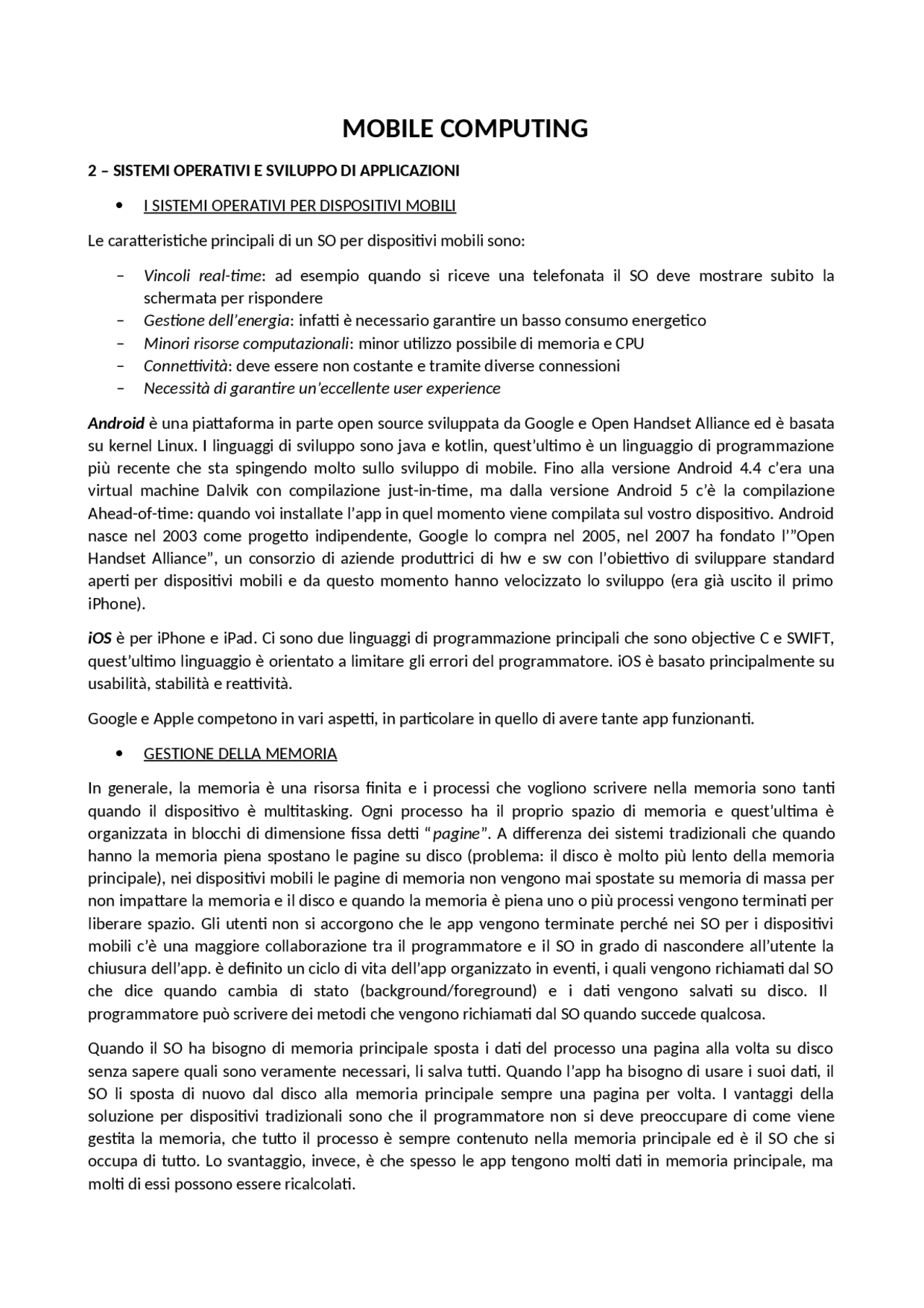 Riassunto Lezioni Mobile Computing Docsity