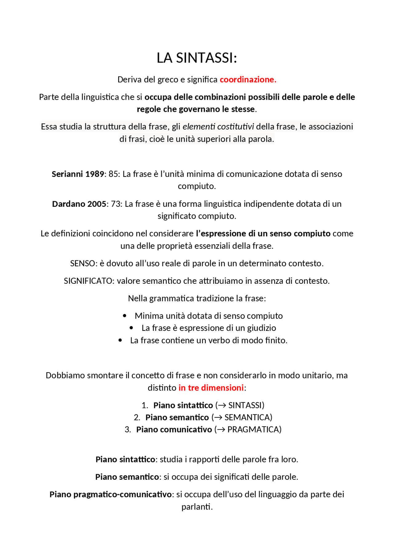 La sintassi la frase i i suoi sintagmi - Docsity