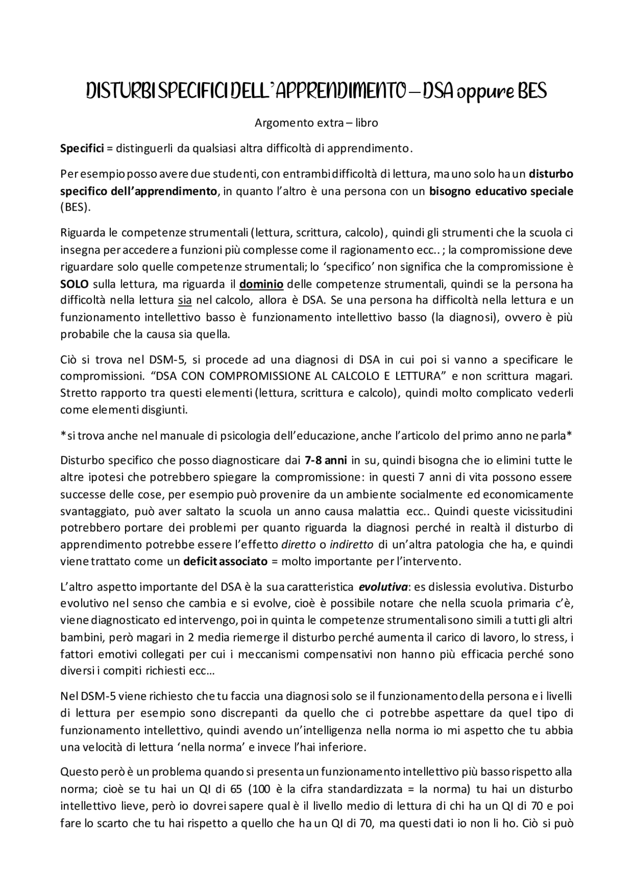Dsa E Bes Disturbi Intellettivi Docsity