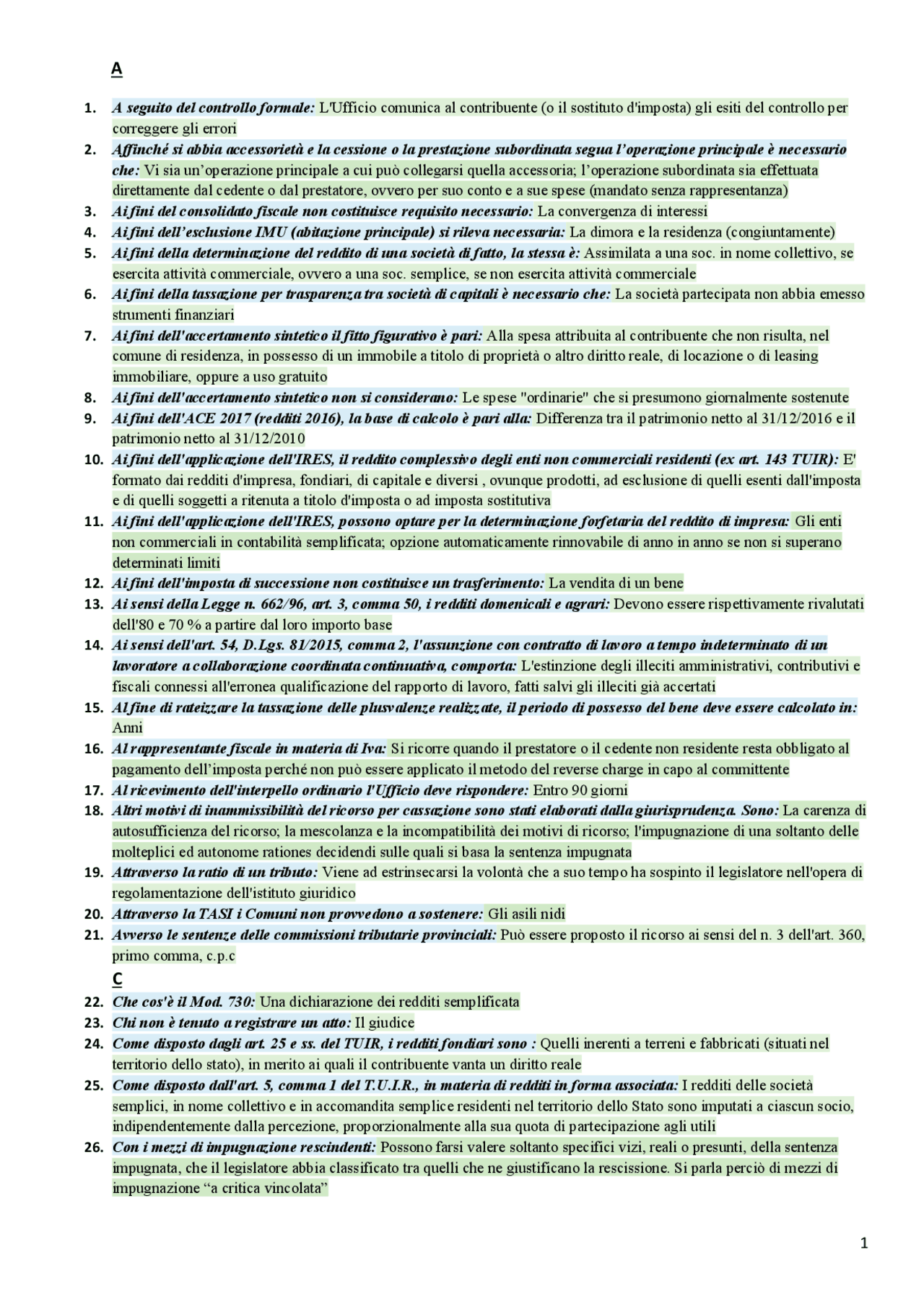 Domande e risposte di Diritto Tributario | UniPegaso | Prove d'esame di Diritto Tributario - Docsity