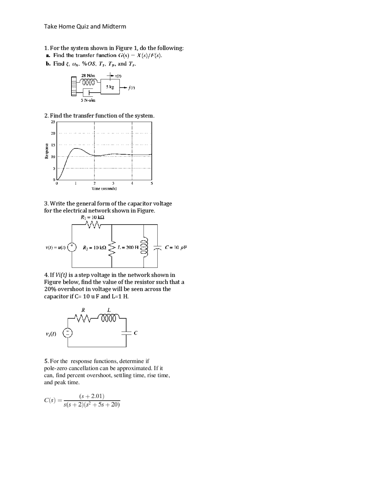Control Systems Quiz Docsity