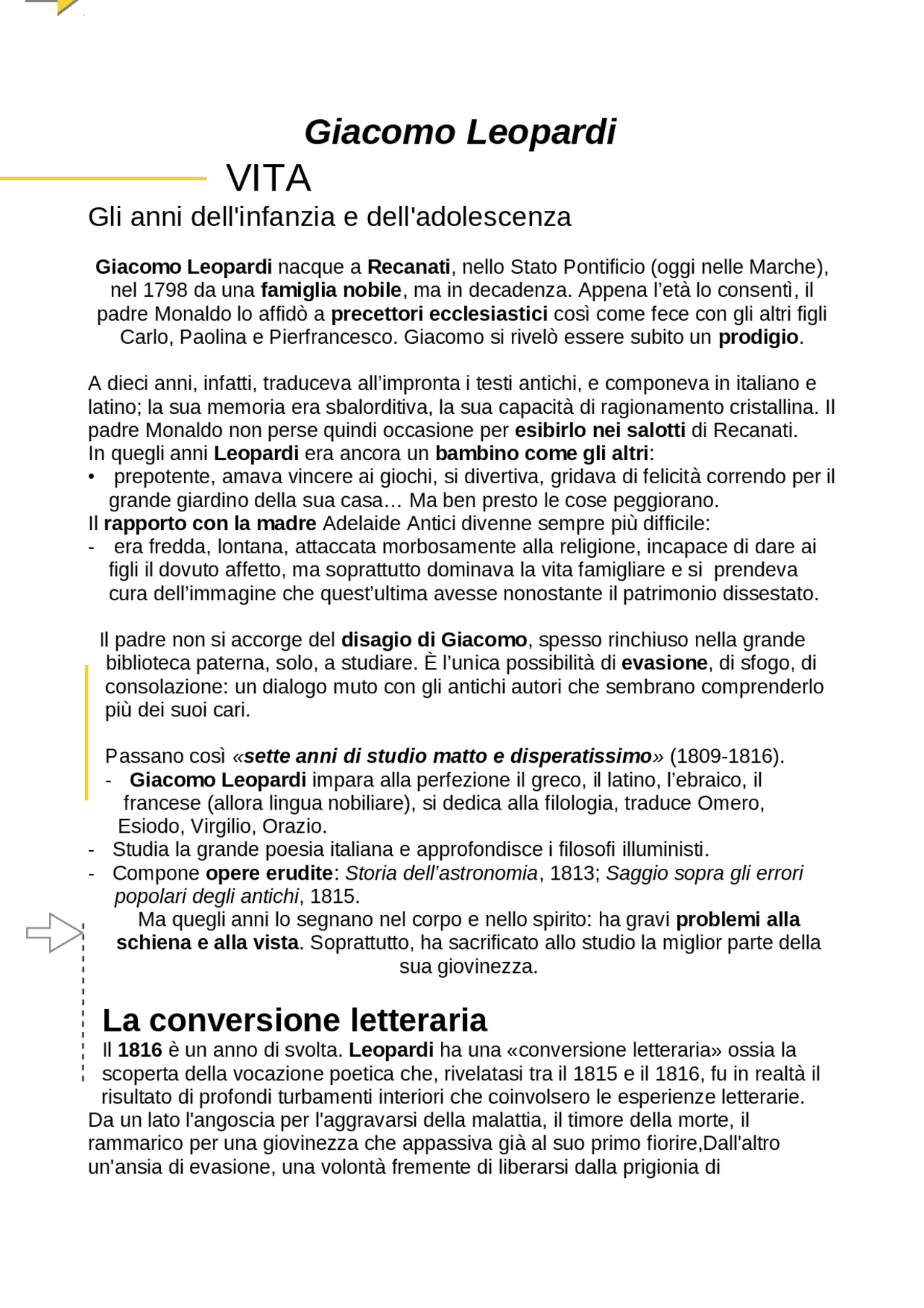 Giacomo Leopardi Appunti Di Italiano Docsity