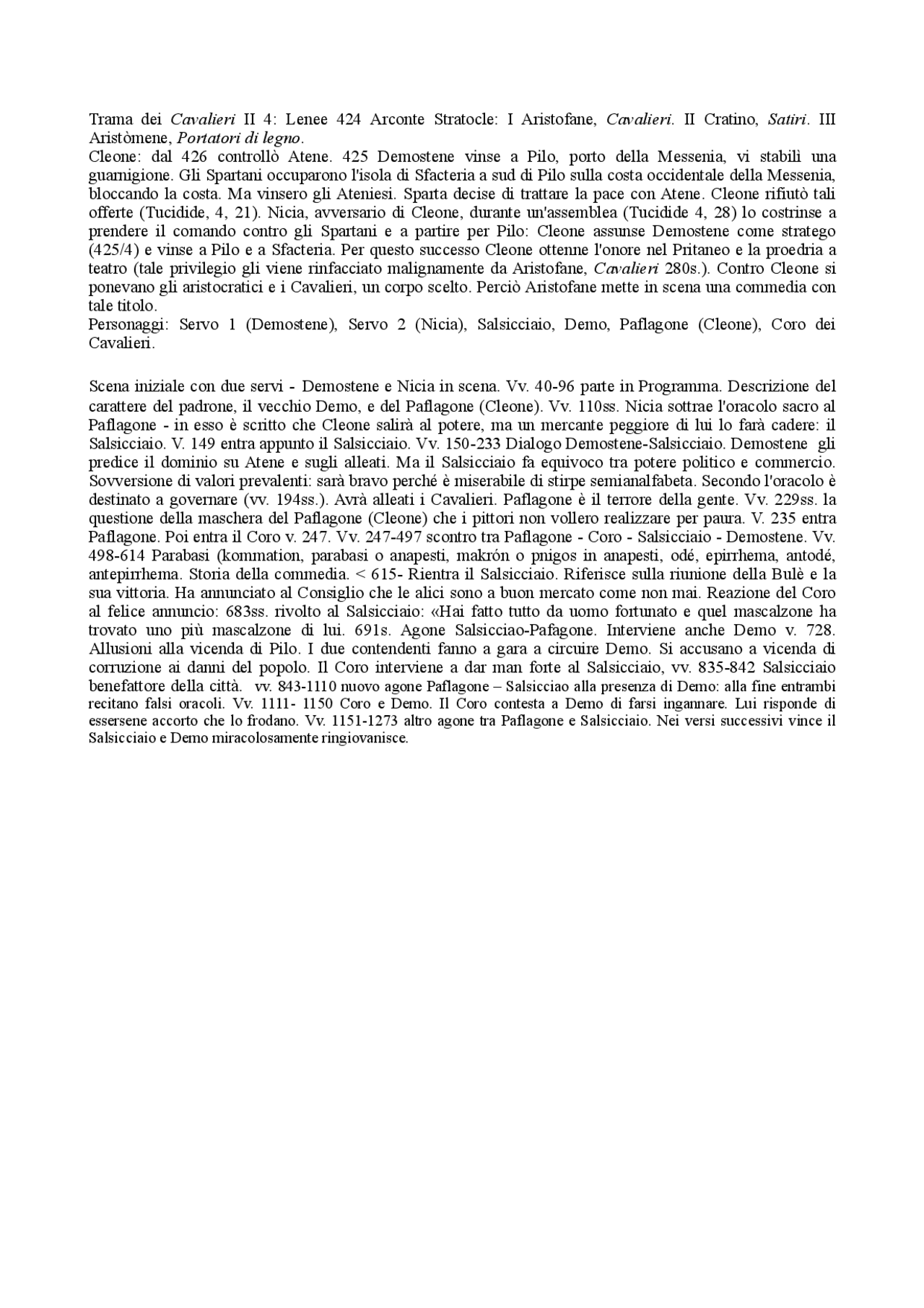 Aristofane Cavalieri Riassunto Docsity