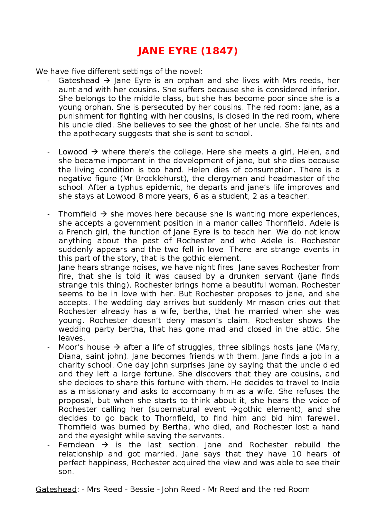 JANE EYRE (CRITICAL APPROACH) - Docsity