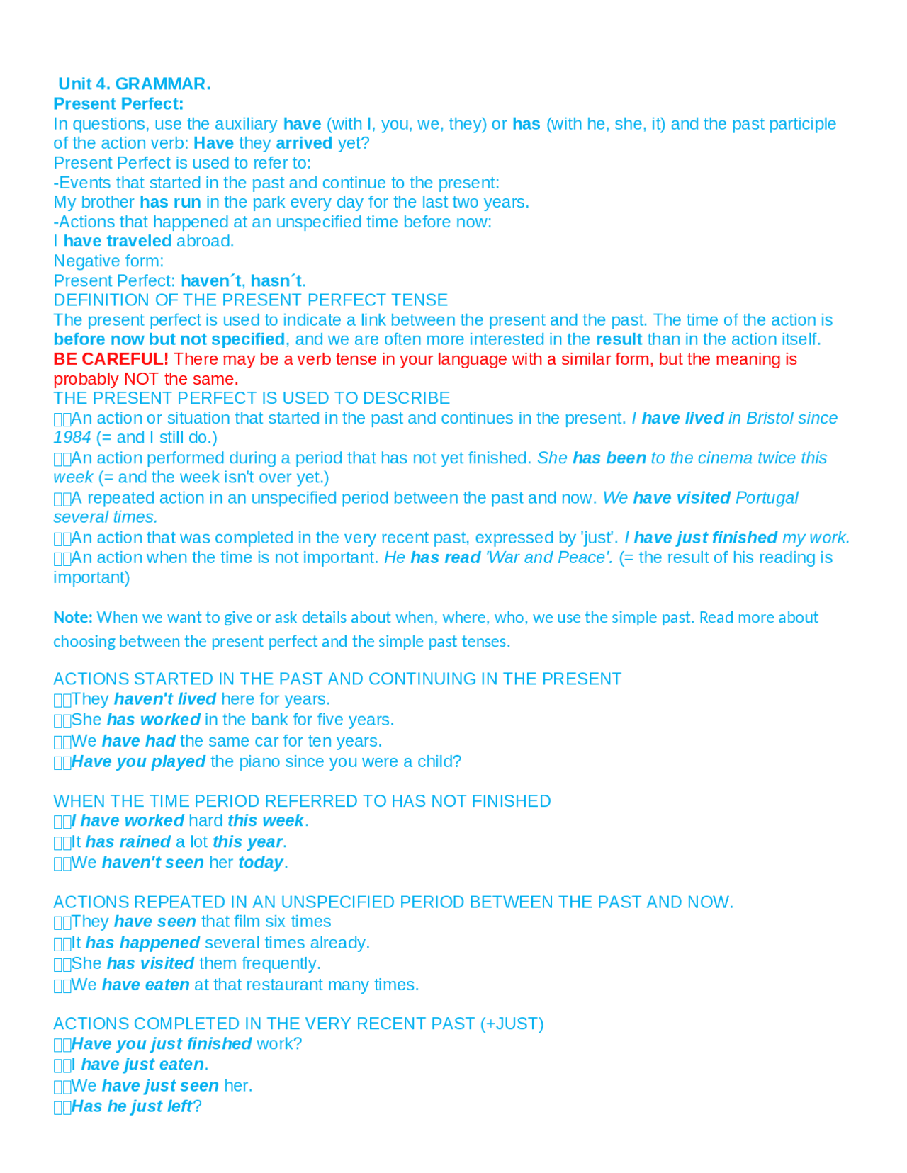 Presente perfecto en inglés - Docsity