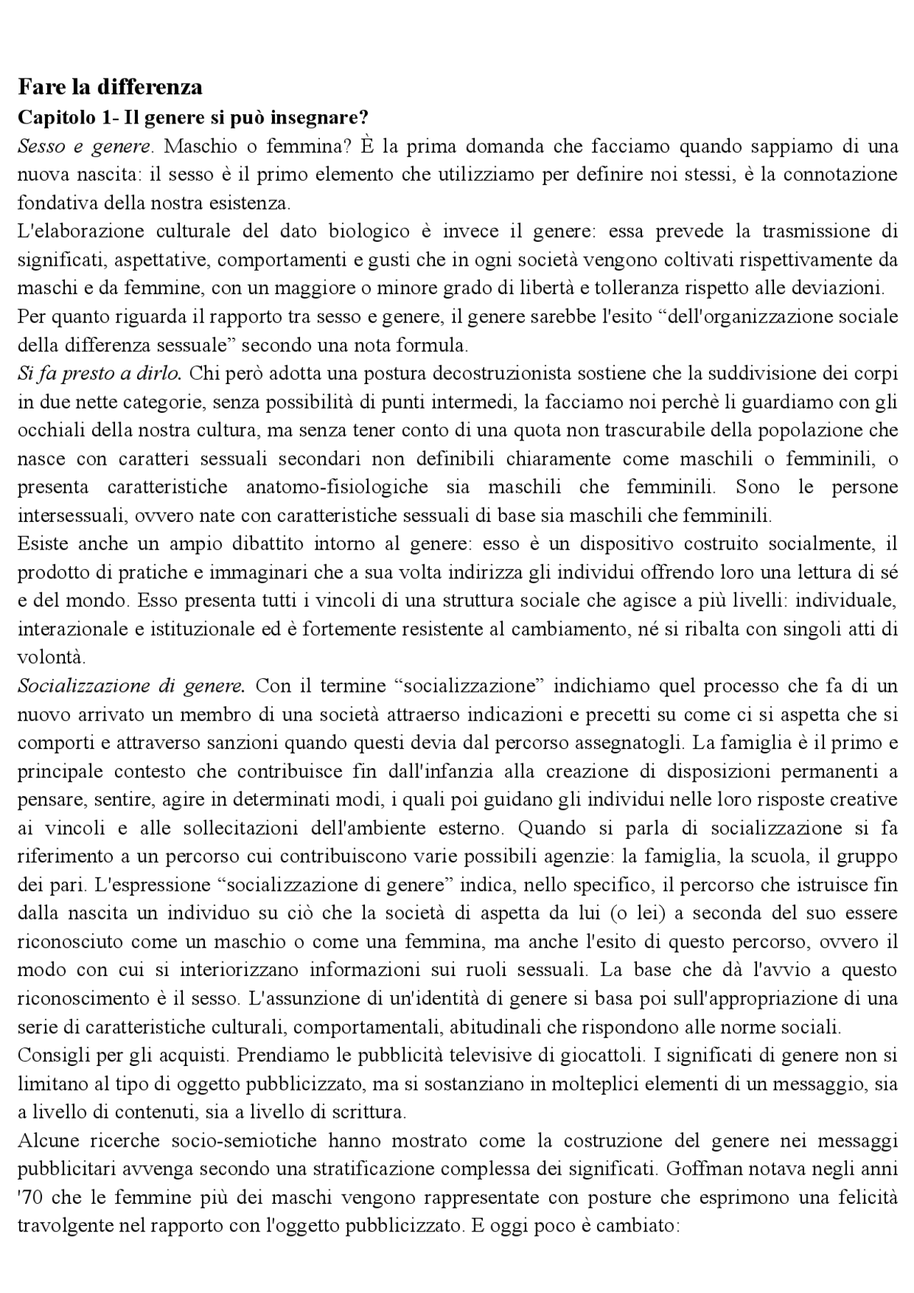 Riassunto fare la differenza - Docsity