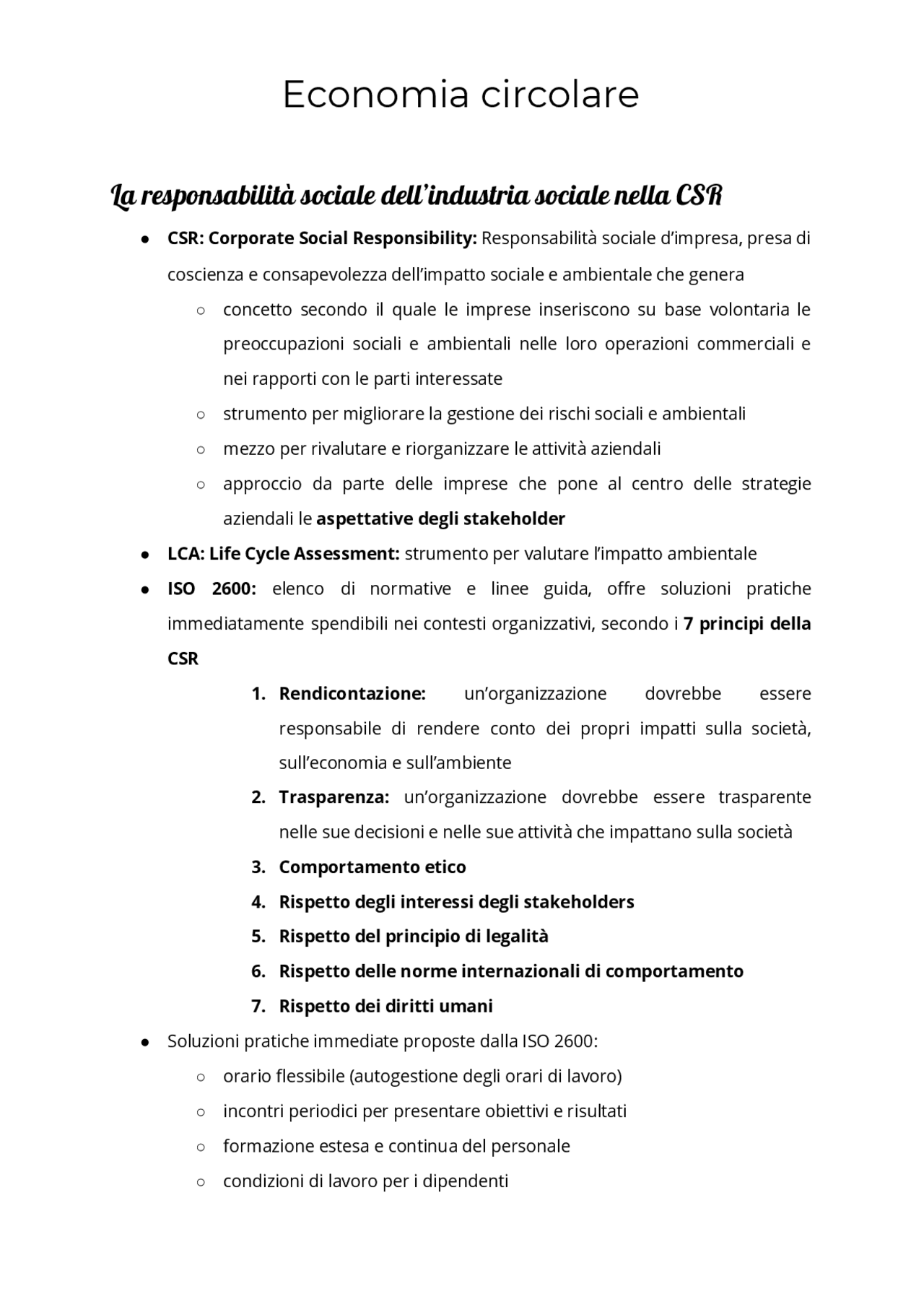 CSR, LCA ed Economia Circolare - Docsity