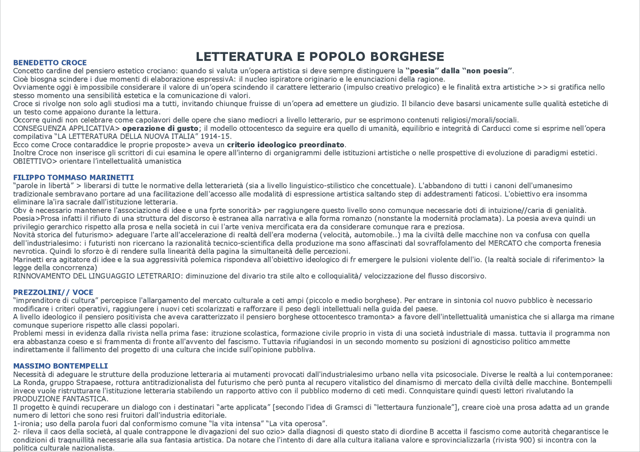 Riassunto Letteratura E Popolo Borghese Docsity