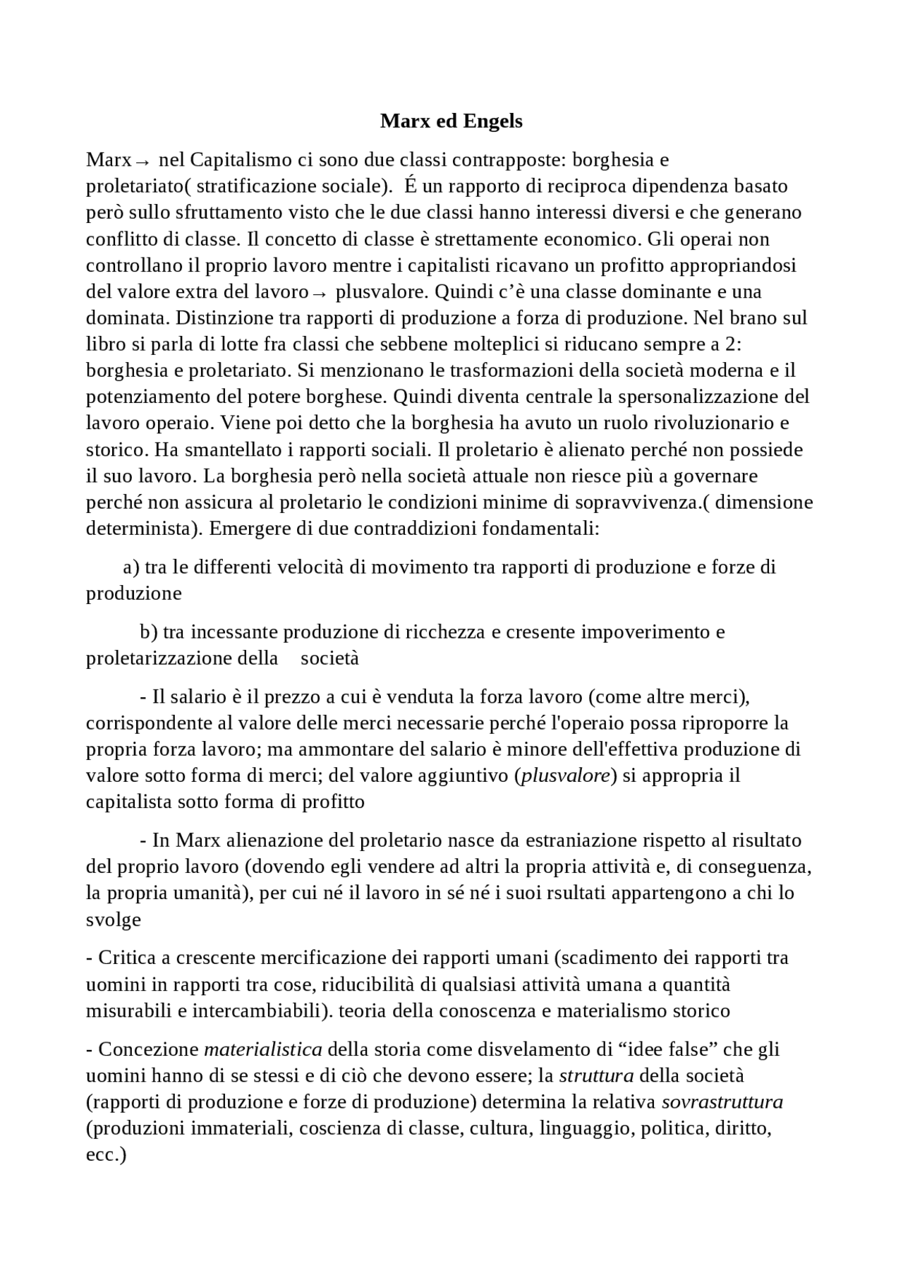 Marx ed Engels e la teoria marxiana - Docsity