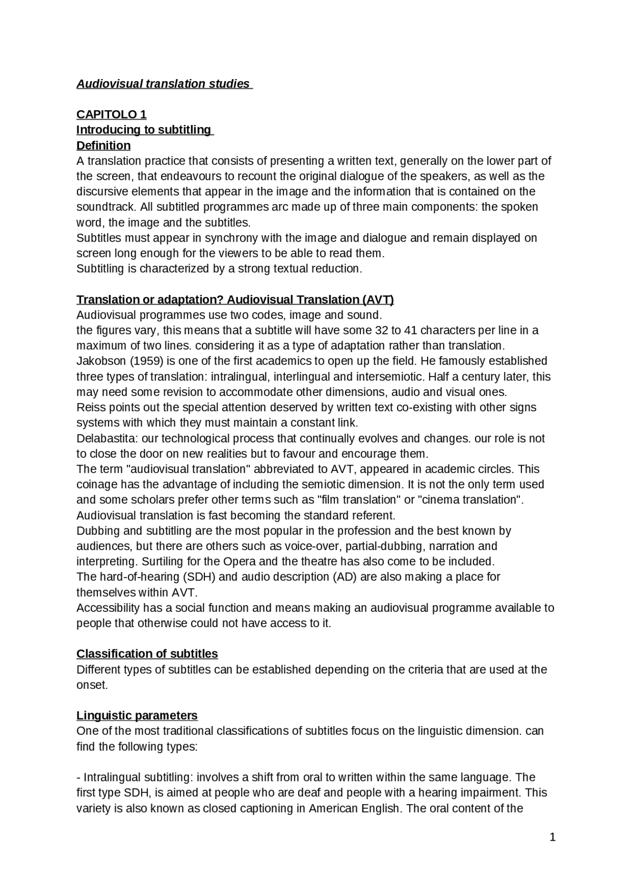 Audiovisual translation studies - Docsity