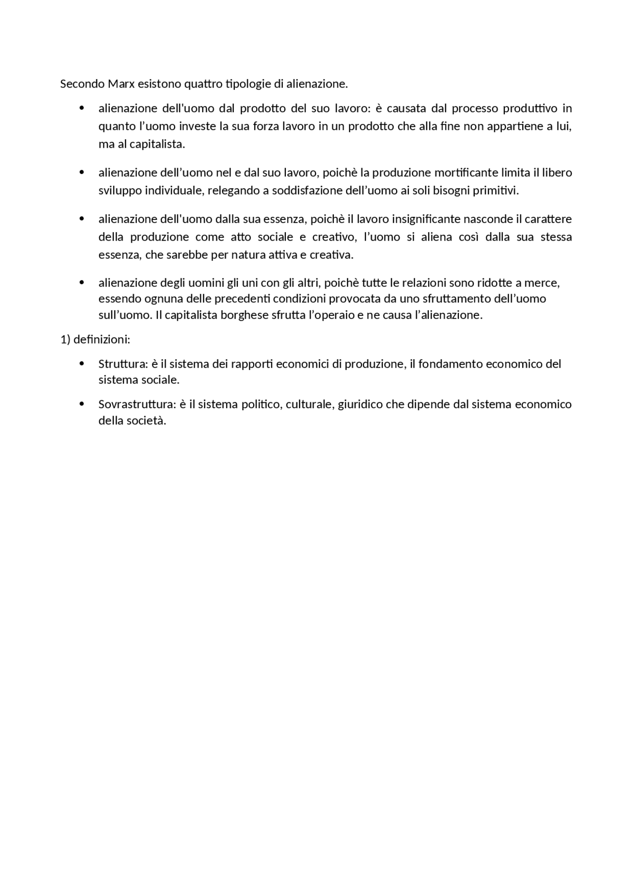Riassunto Concetti Chiave Marx Docsity