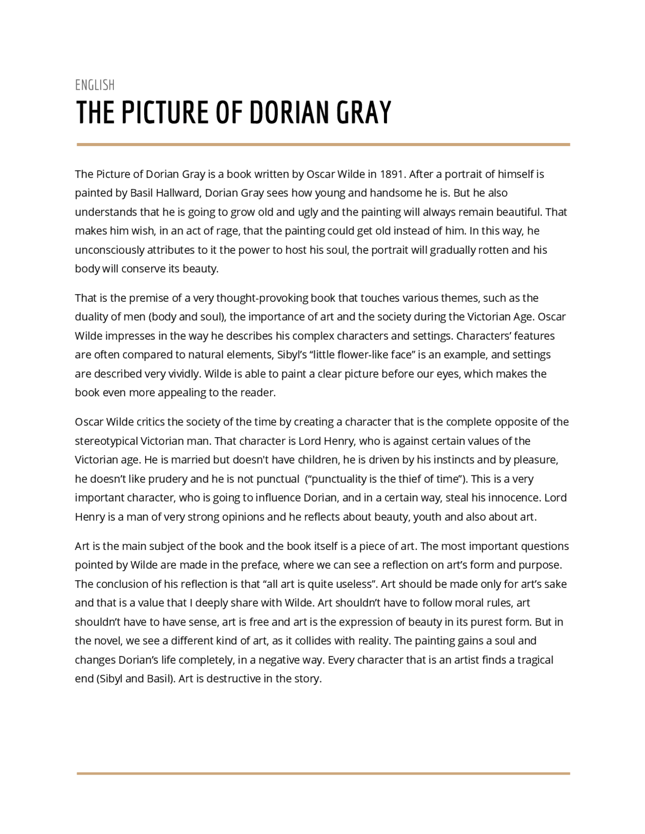 The Picture of Dorian Gray - Docsity