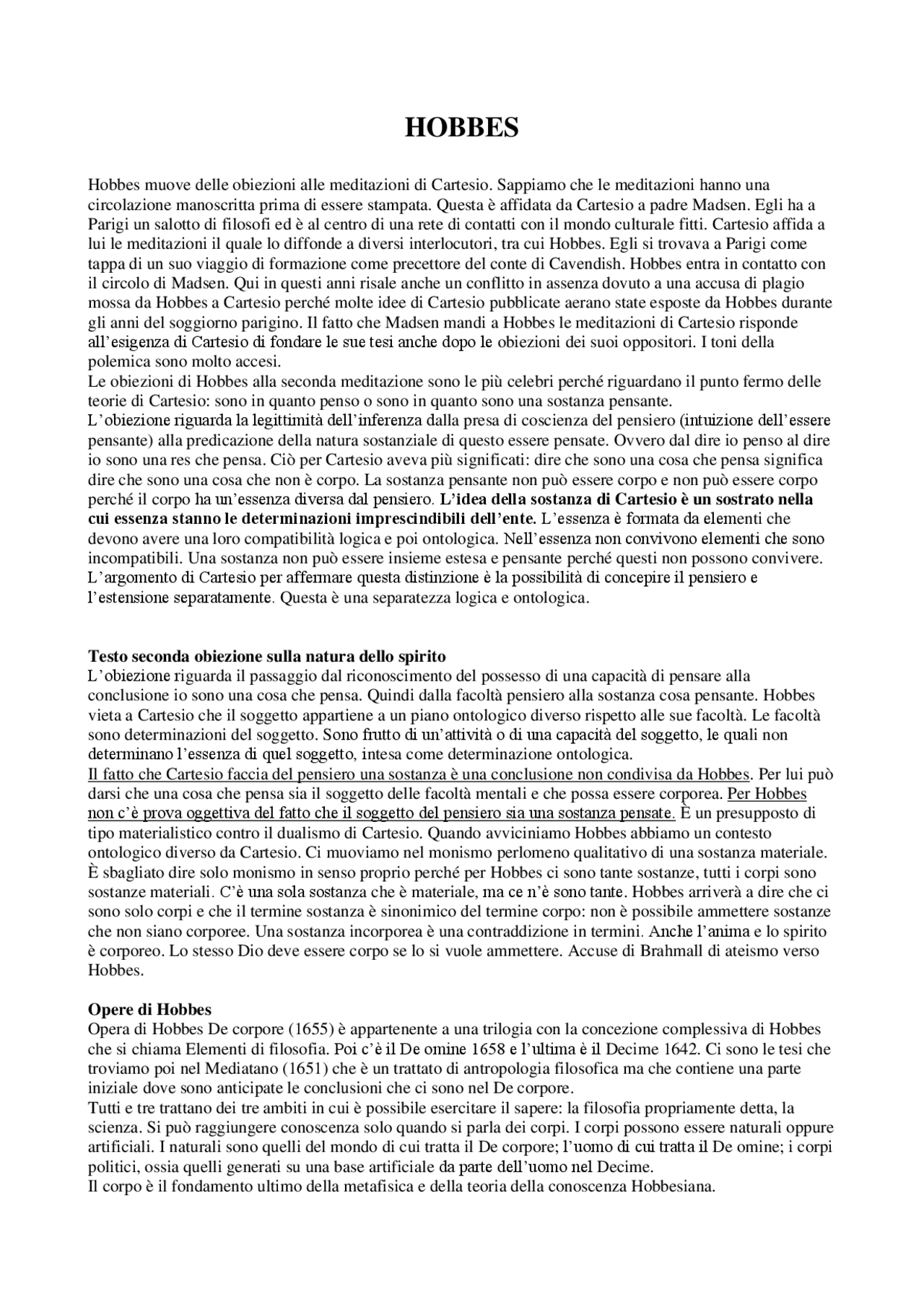 Hobbes Appunti Completi Docsity