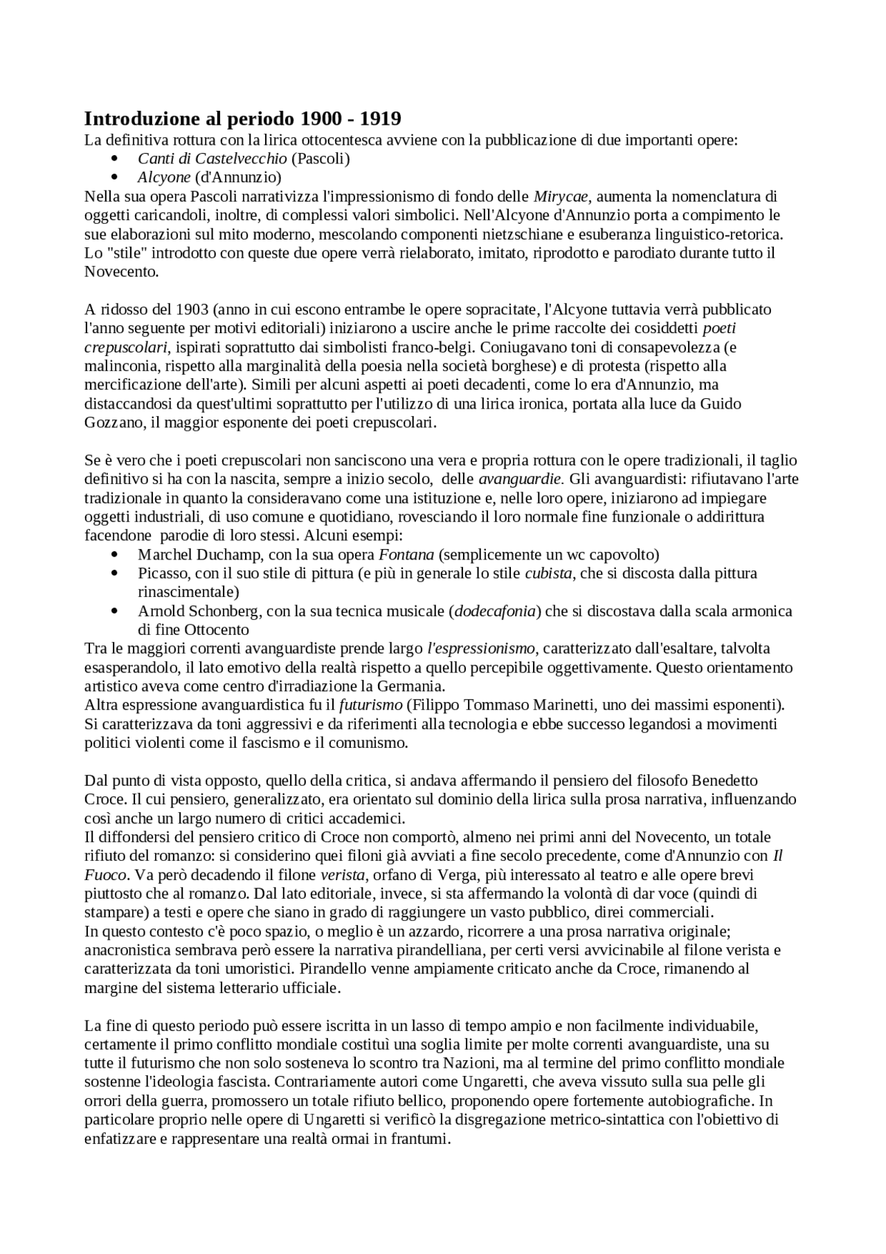 Riassunto Casadei Il Novecento Docsity