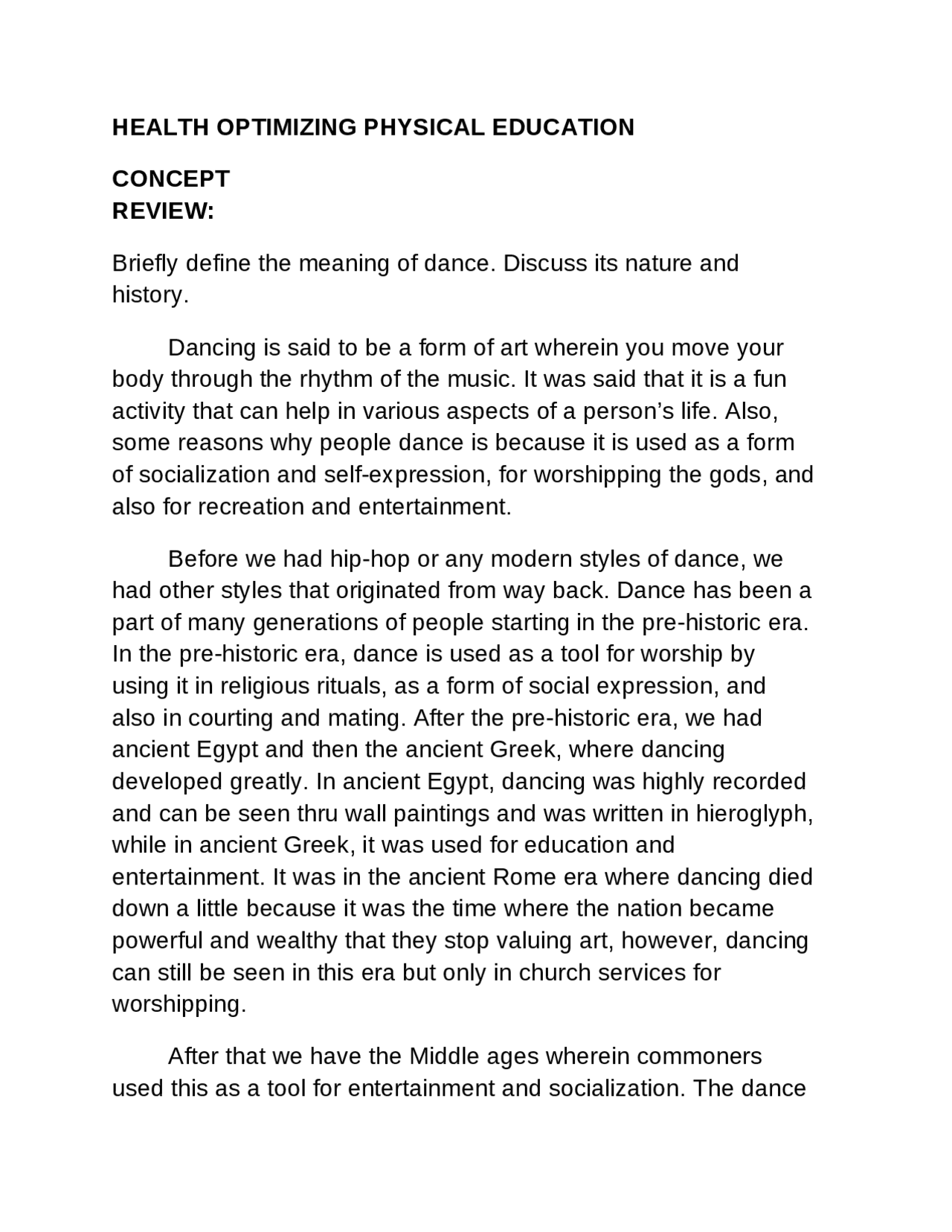 History And Benefits Of Dance Docsity