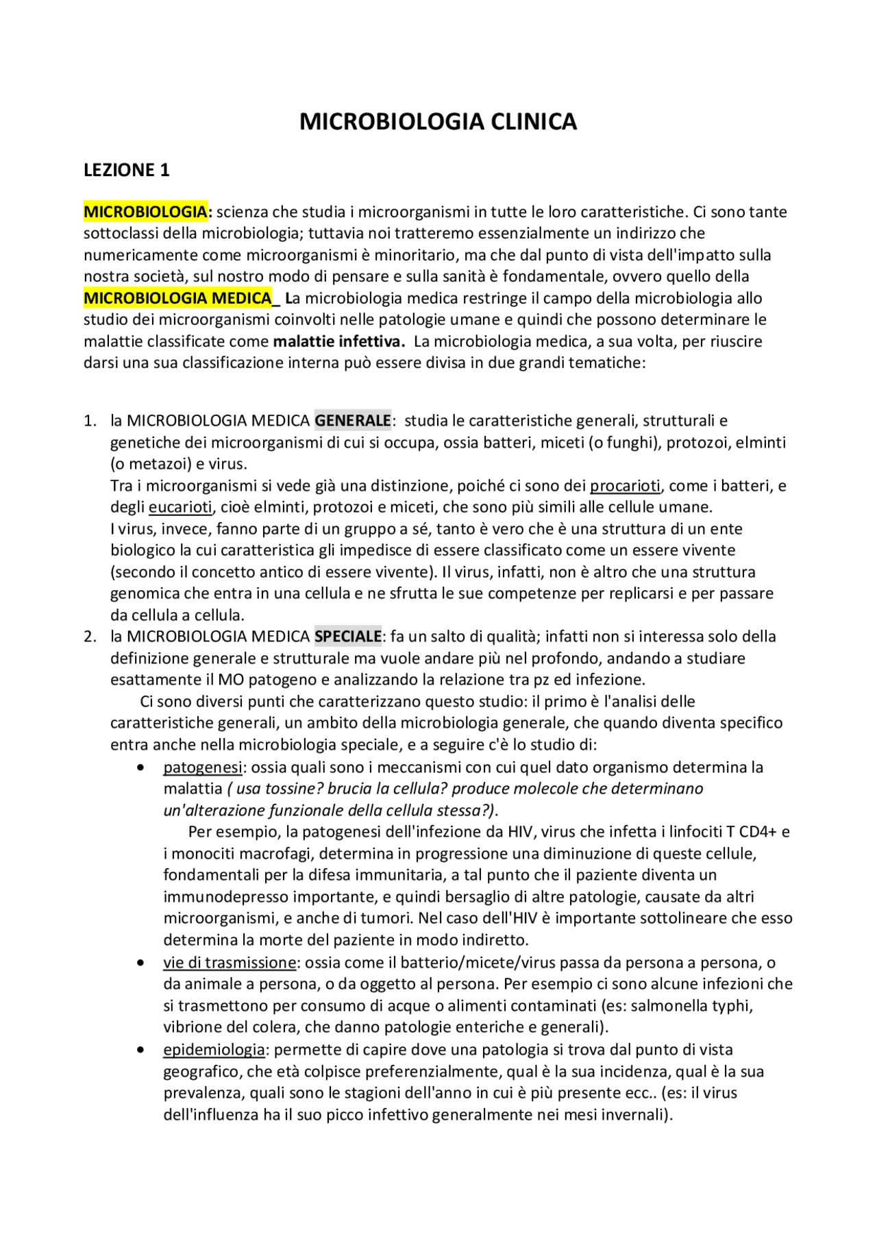 Lezione 1 Microbiologia Clinica Docsity