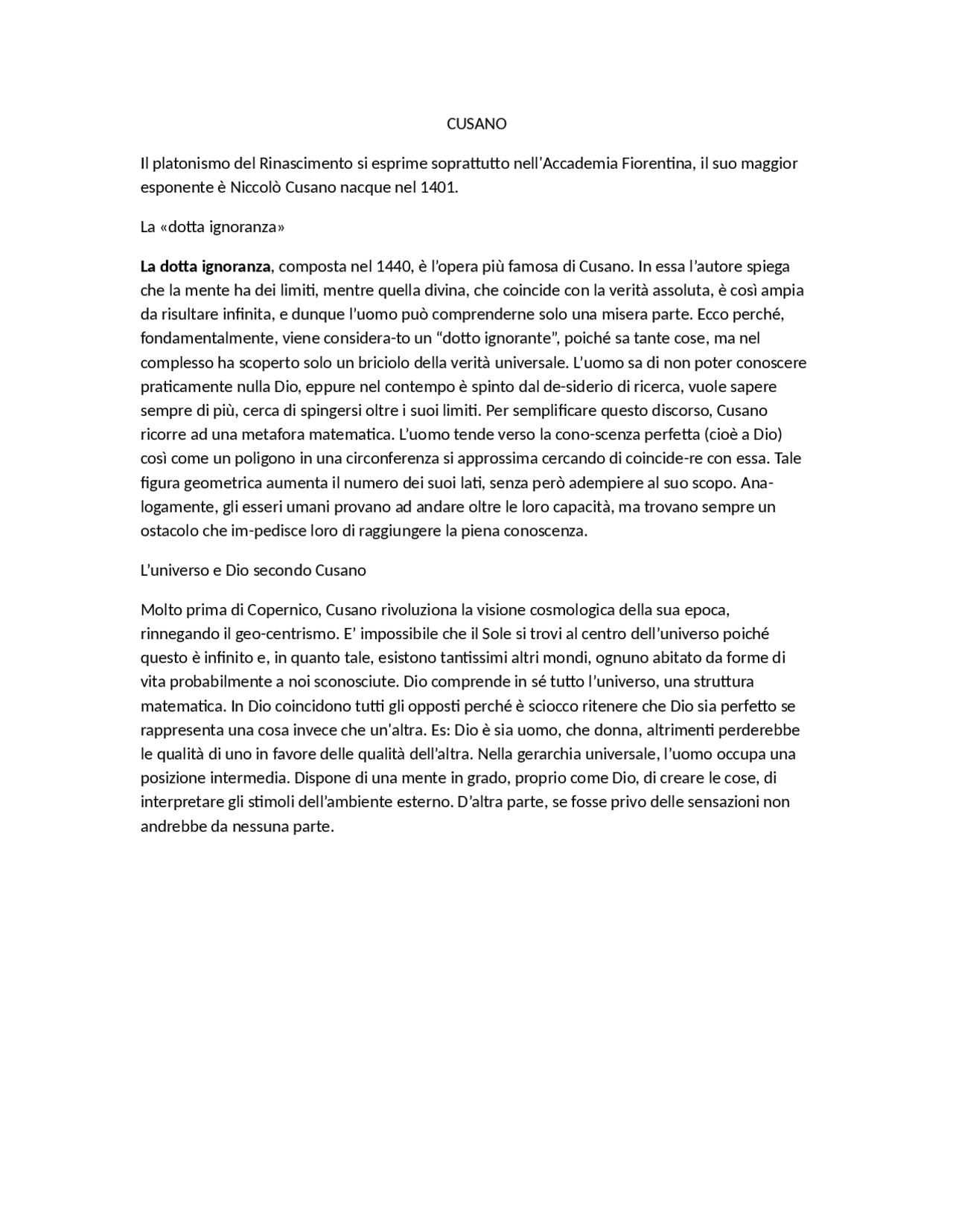 Appunti Su Alcuni Filosofi Del Rinascimento Docsity