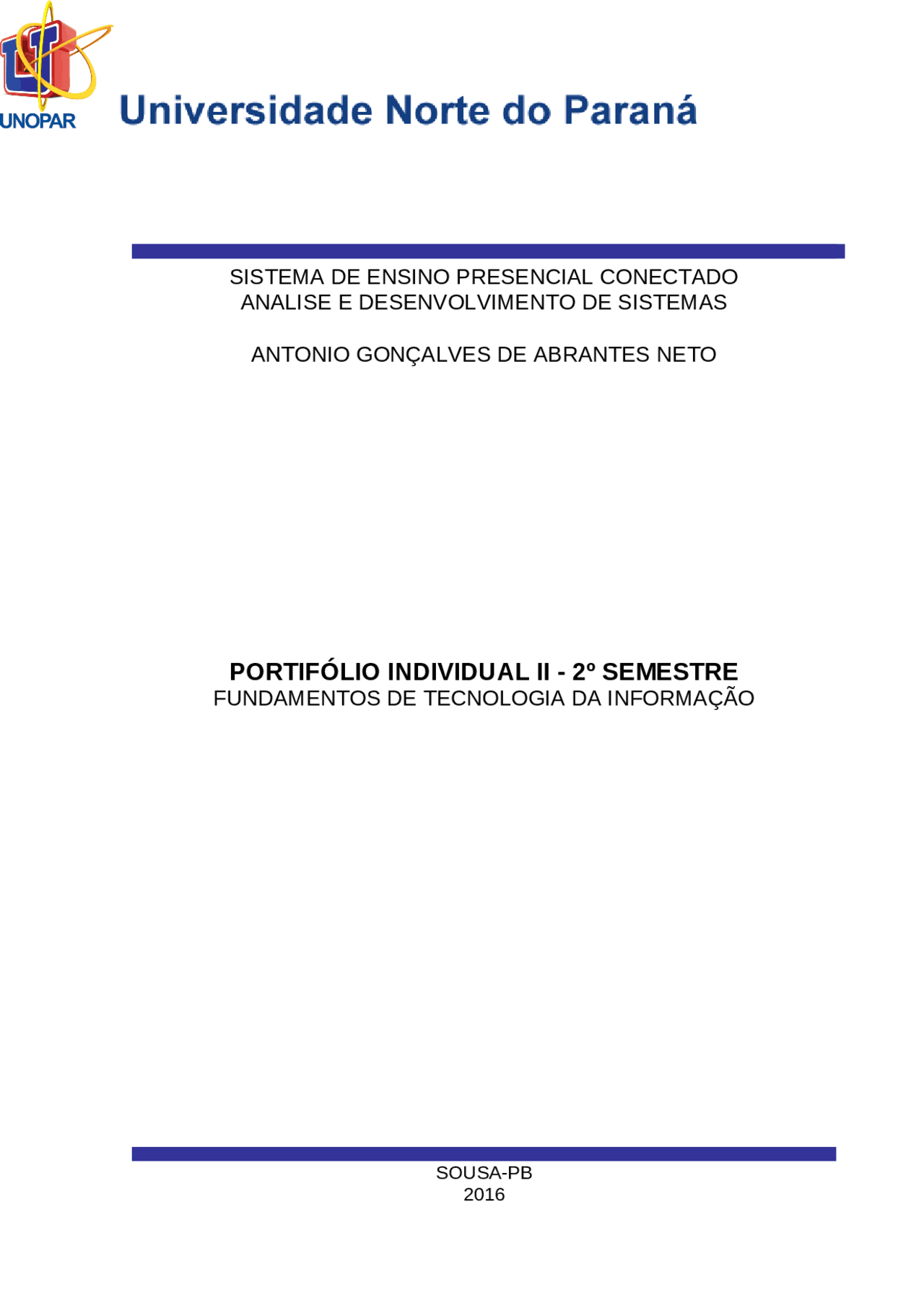 Segundo Semestre De Analise E Desenvolvimento De Sistemas Docsity