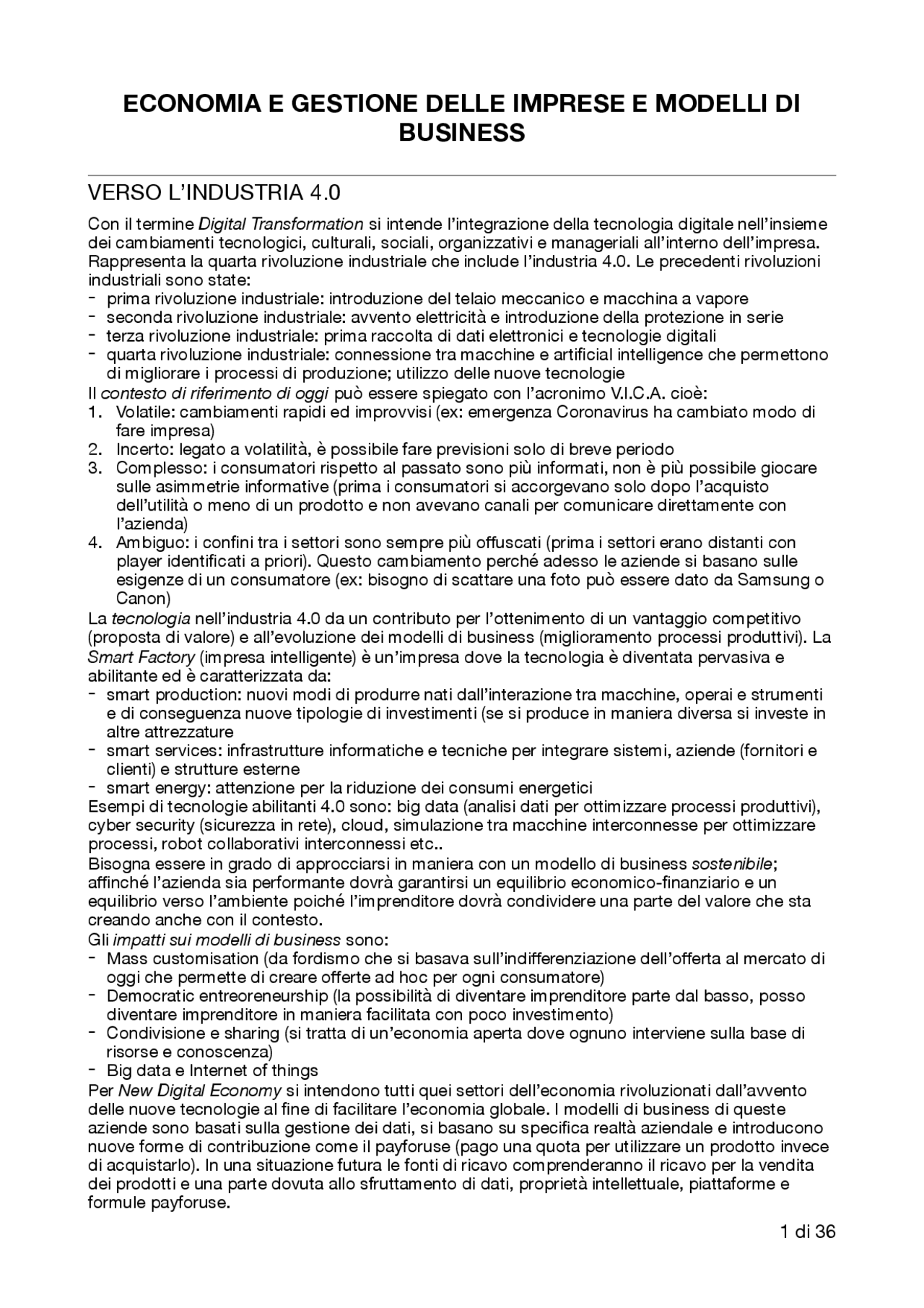 Economia E Gestione Delle Imprese E Modelli Di Business Schemi Docsity