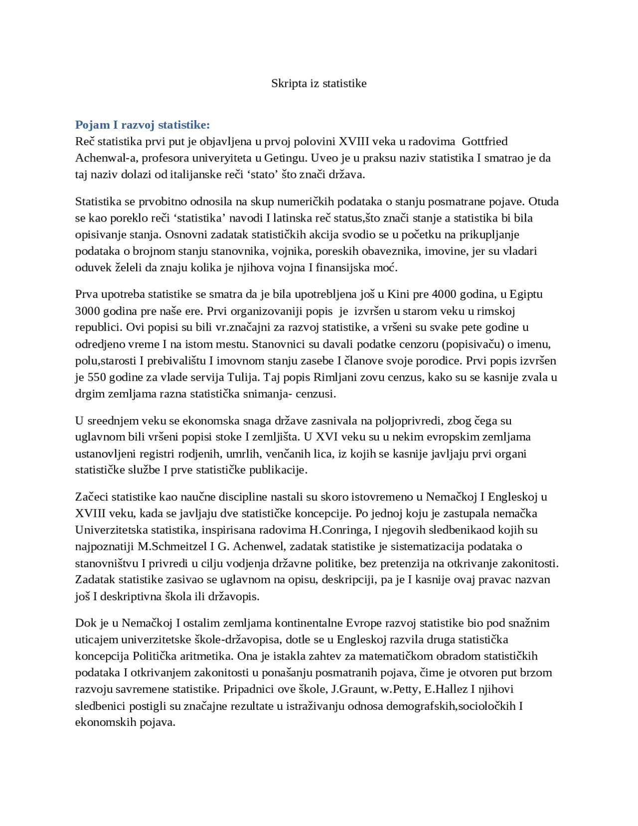 Statistika Skripta 2003 Skripte Predlog Sociologija Docsity
