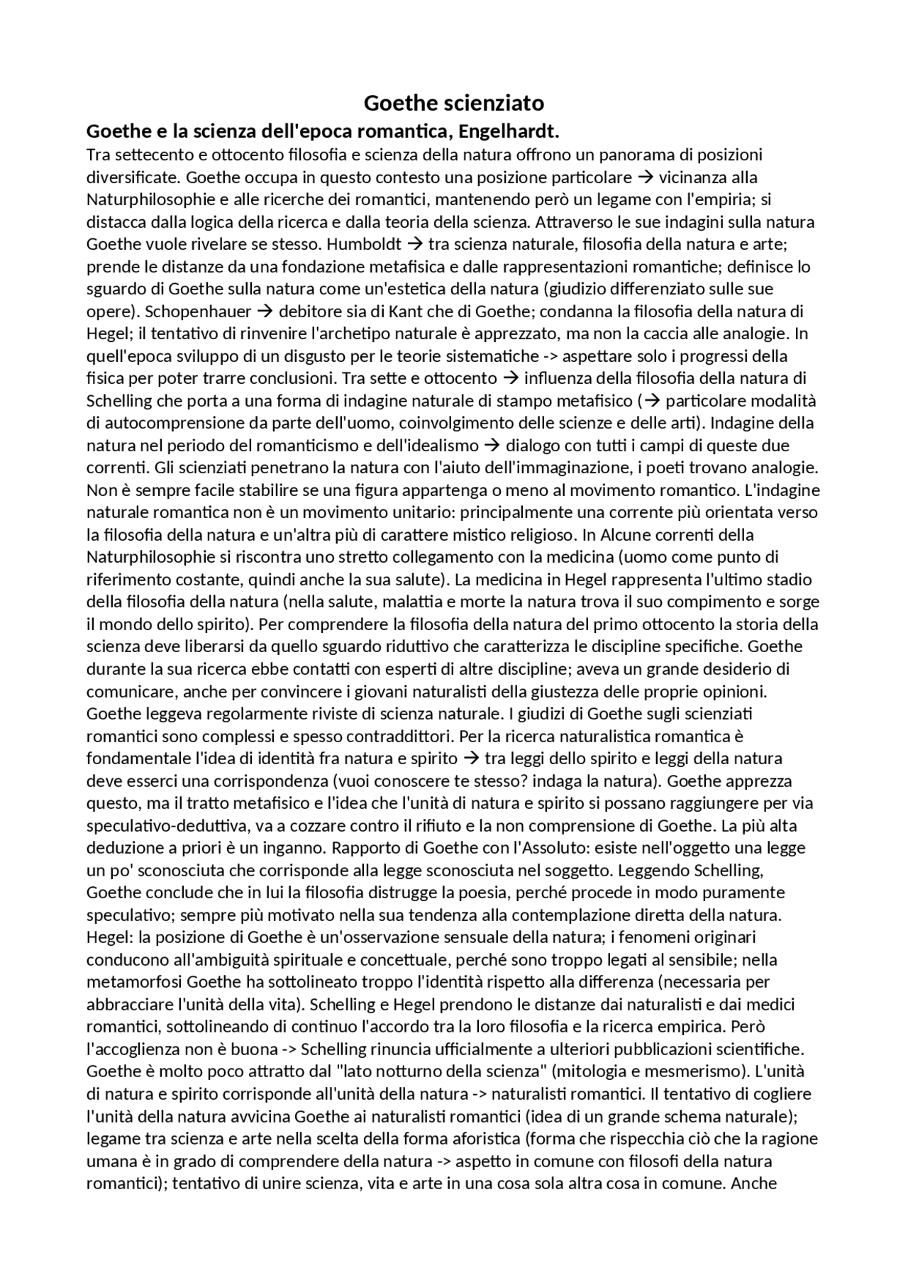 Goethe Scienziato Riassunto Chiaro E Discorsivo Docsity