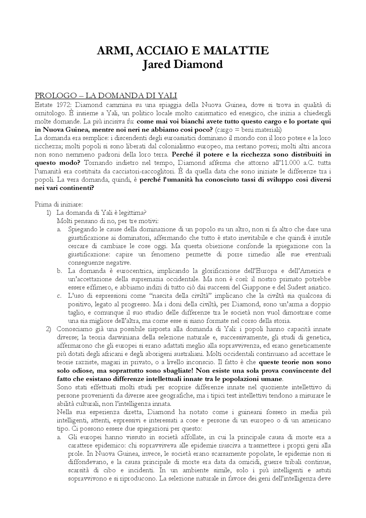 Armi Acciaio E Malattia Di Jared Diamond Docsity