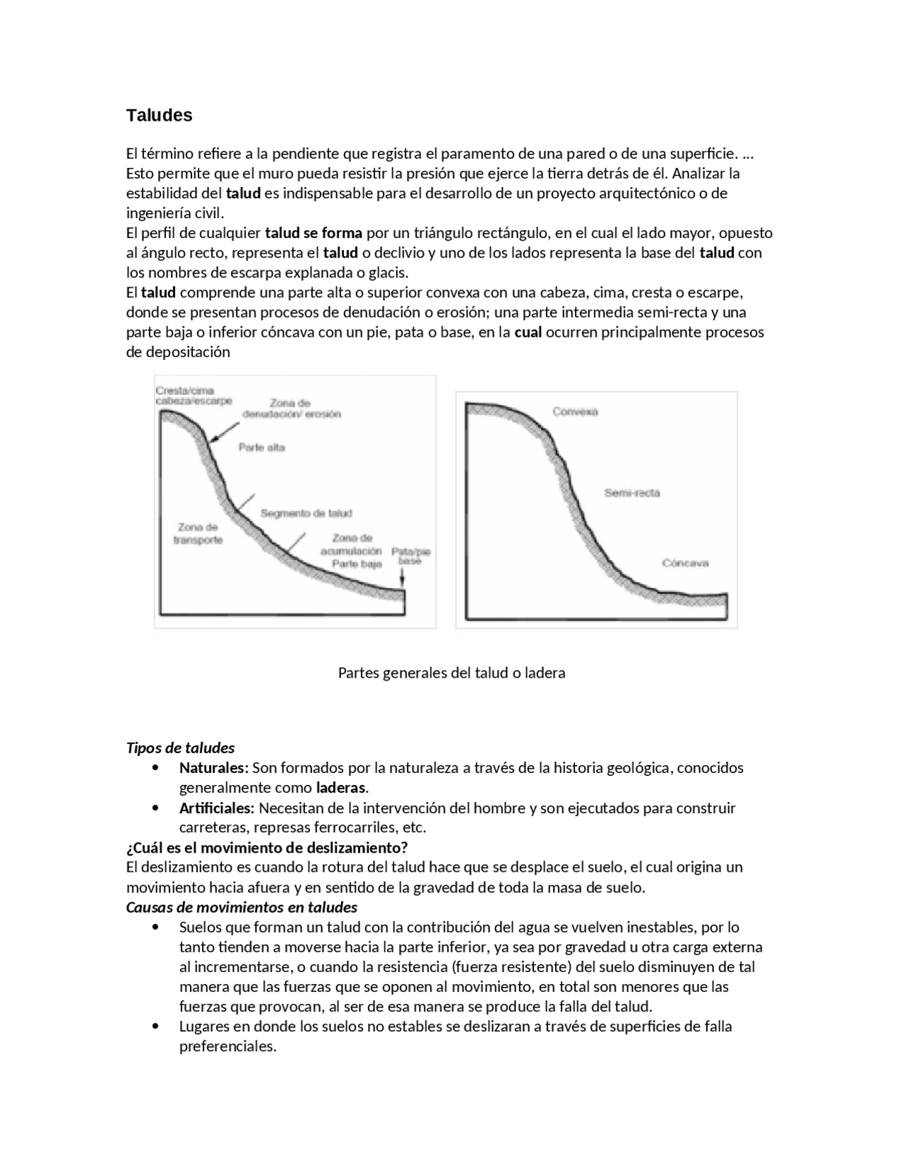 DEFINICION, TIPO Y ESTABILIDAD DE UN TALUD - Docsity