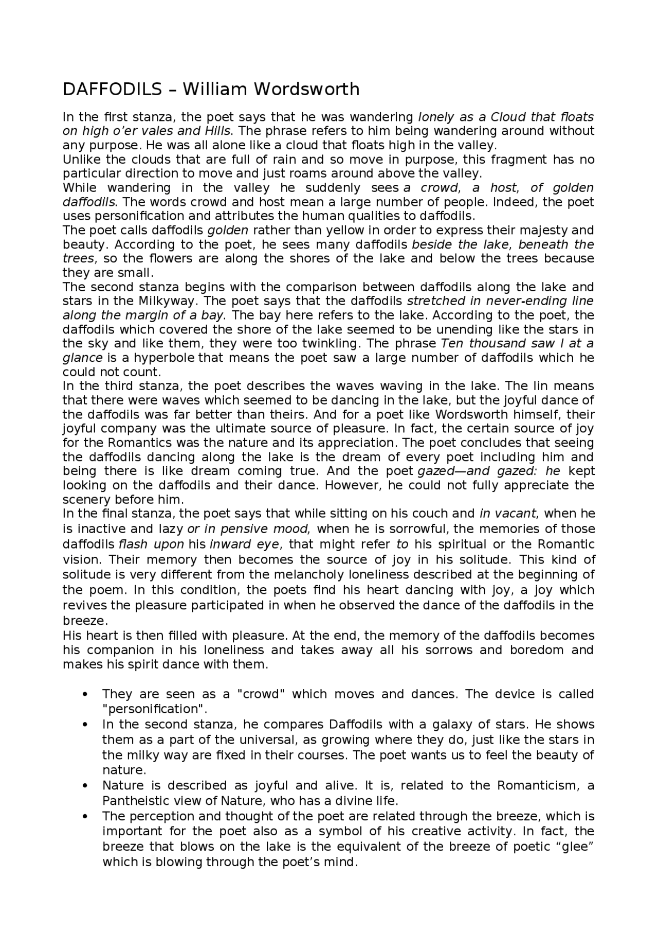 Daffodils - Poesia di William Wordsworth - Docsity