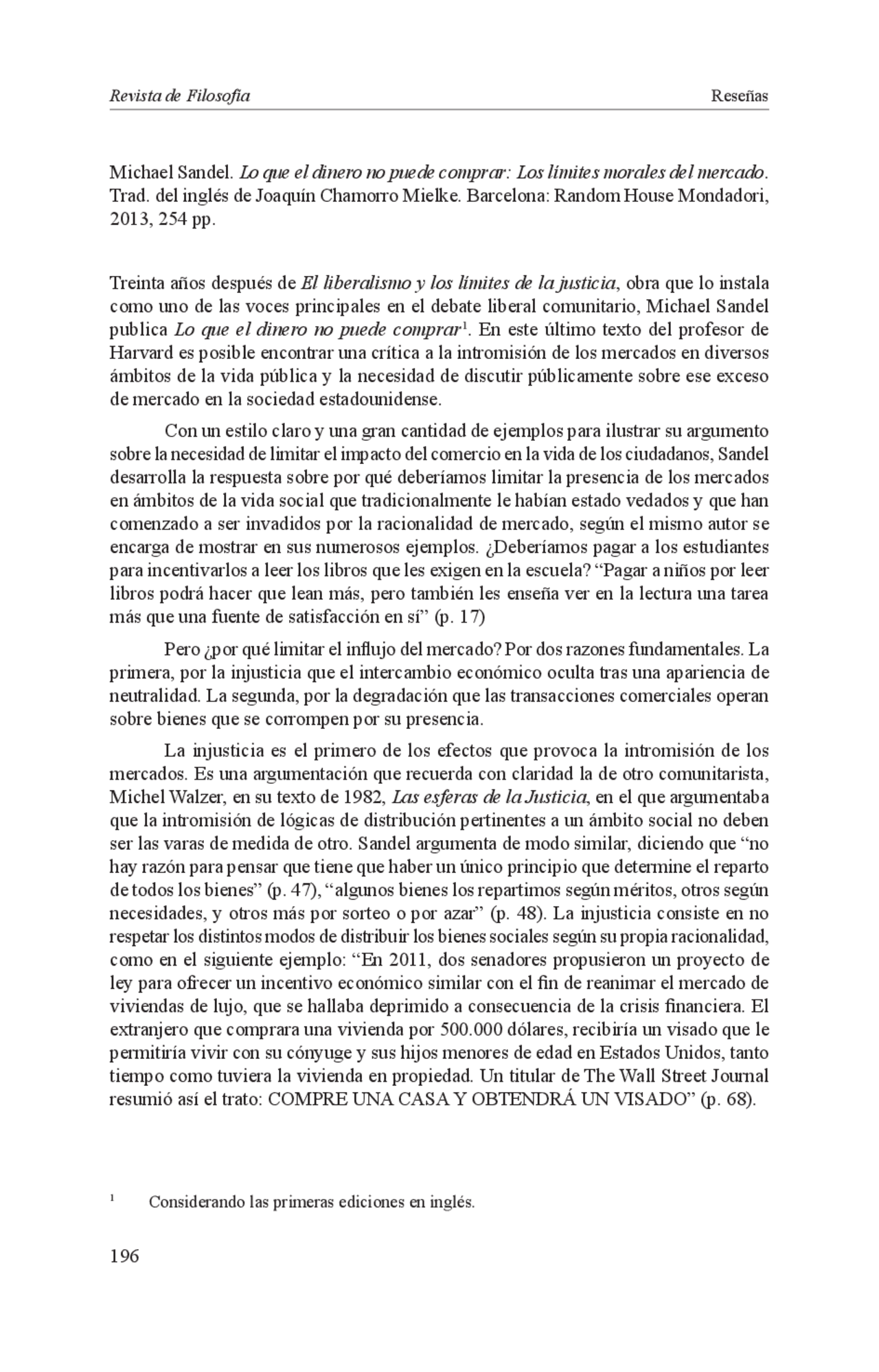 Michael Sandel Lo Que El Dinero No Puede Comprar Revisión De La Obra