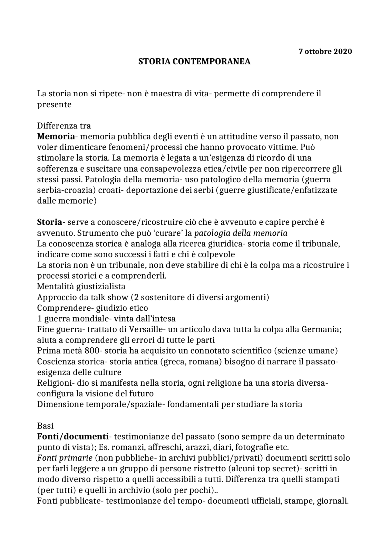 Appunti Di Storia Contemporanea Memoriastoriafonti Docsity