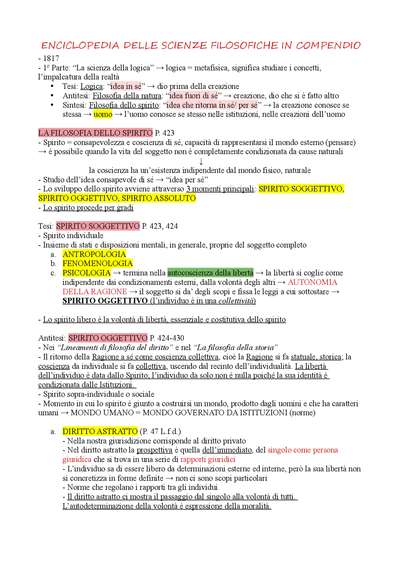 Enciclopedia Delle Scienze Filosofiche In Compendio Di Hegel Docsity