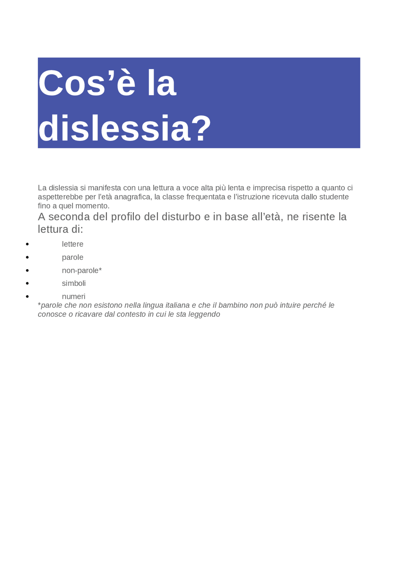 Che Cosè La Dislessia Docsity