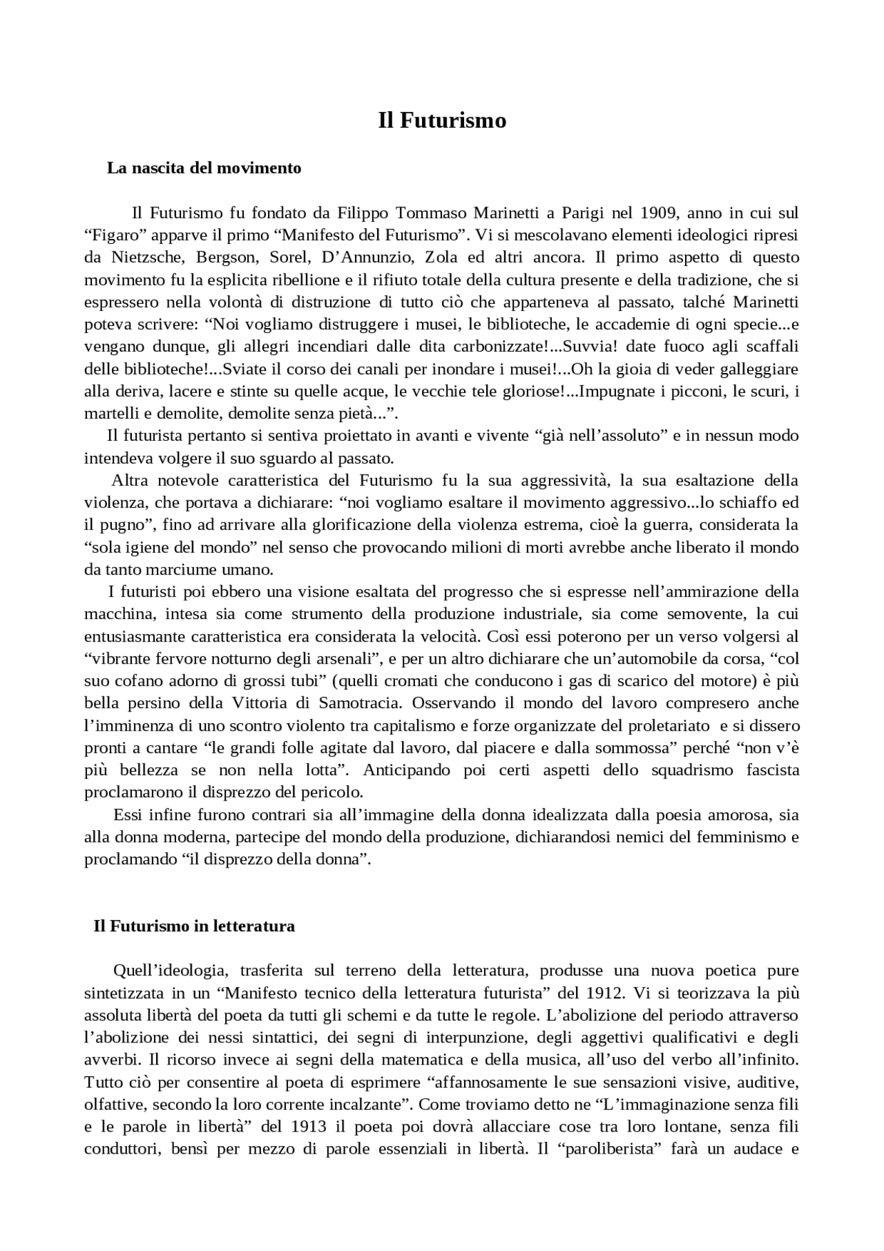 Il Futurismoitaliano Docsity