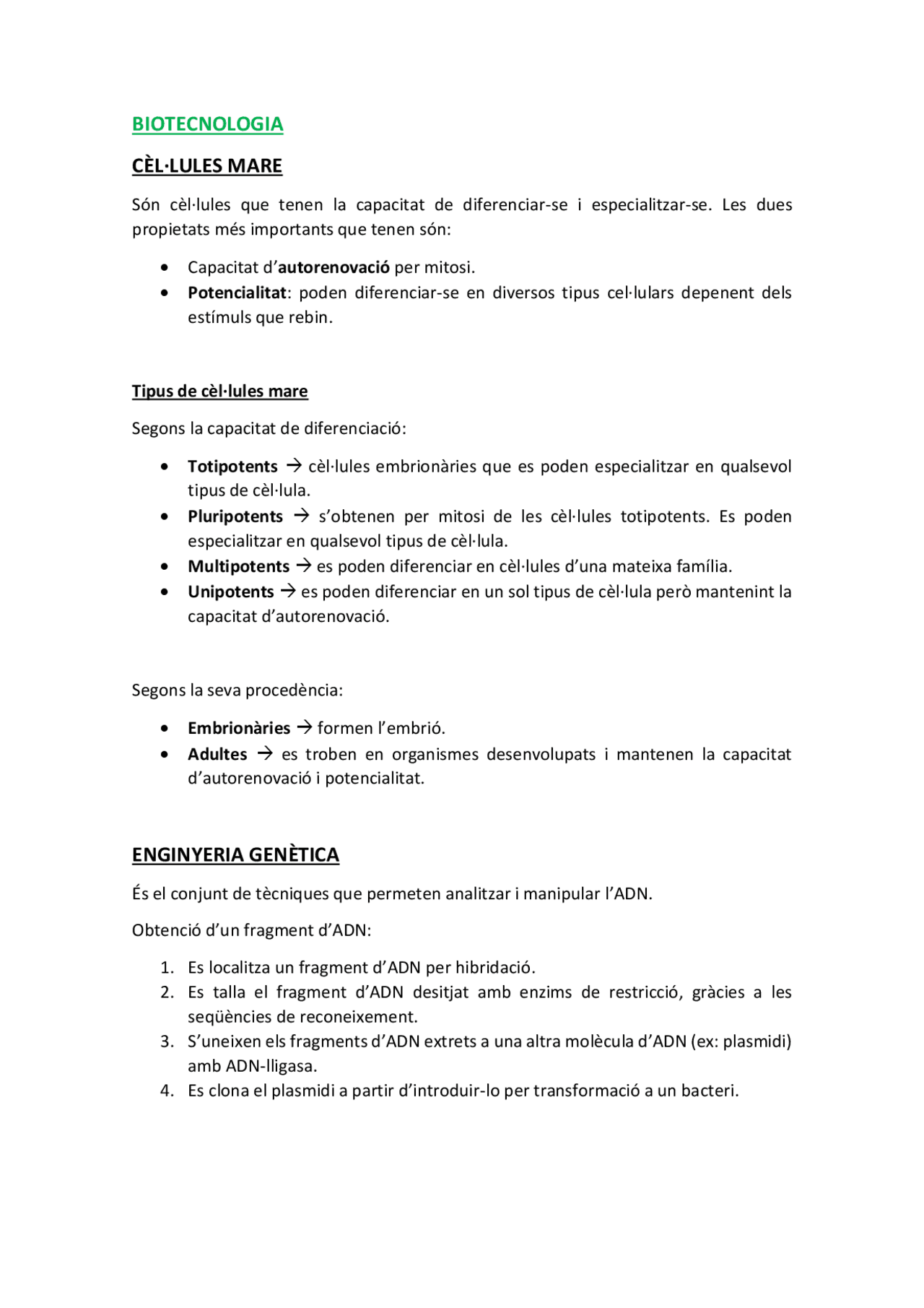 Resum Biotecnologia Biologia Selectivitat Docsity