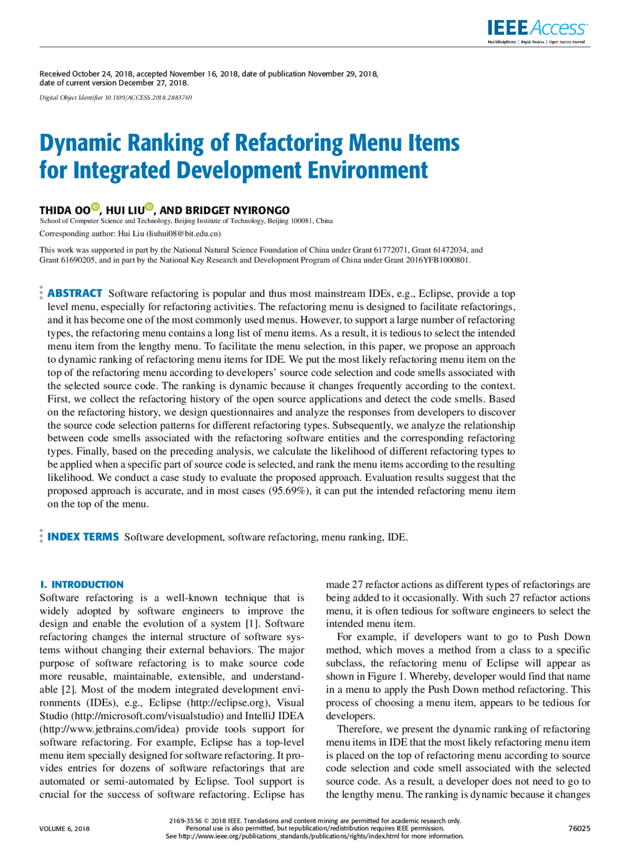Dynamic Ranking Of Refactoring Menu Items For Integrated Development Environment Thida Oo Docsity