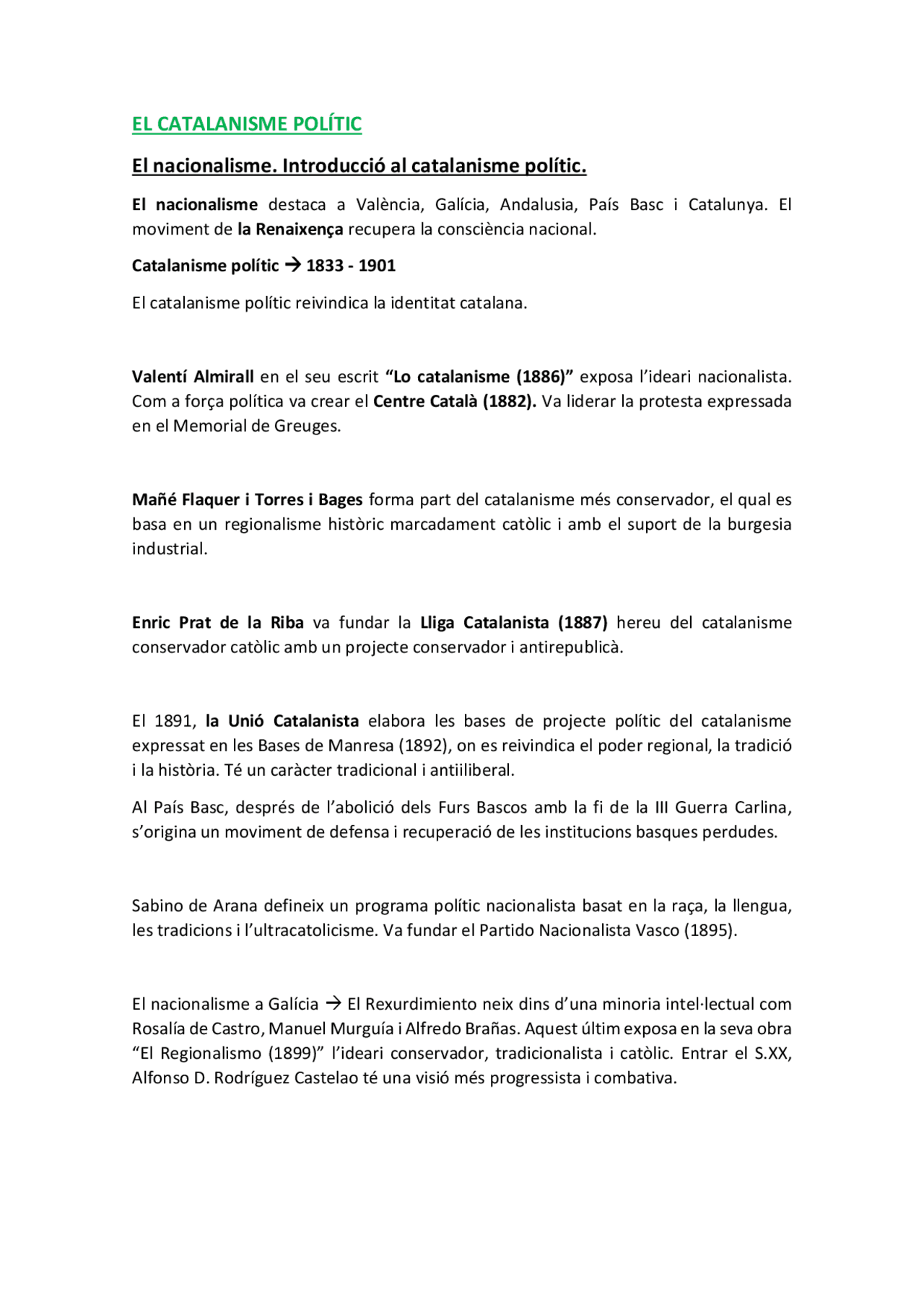 Resum Catalanisme Polític Història Selectivitat Resúmenes De