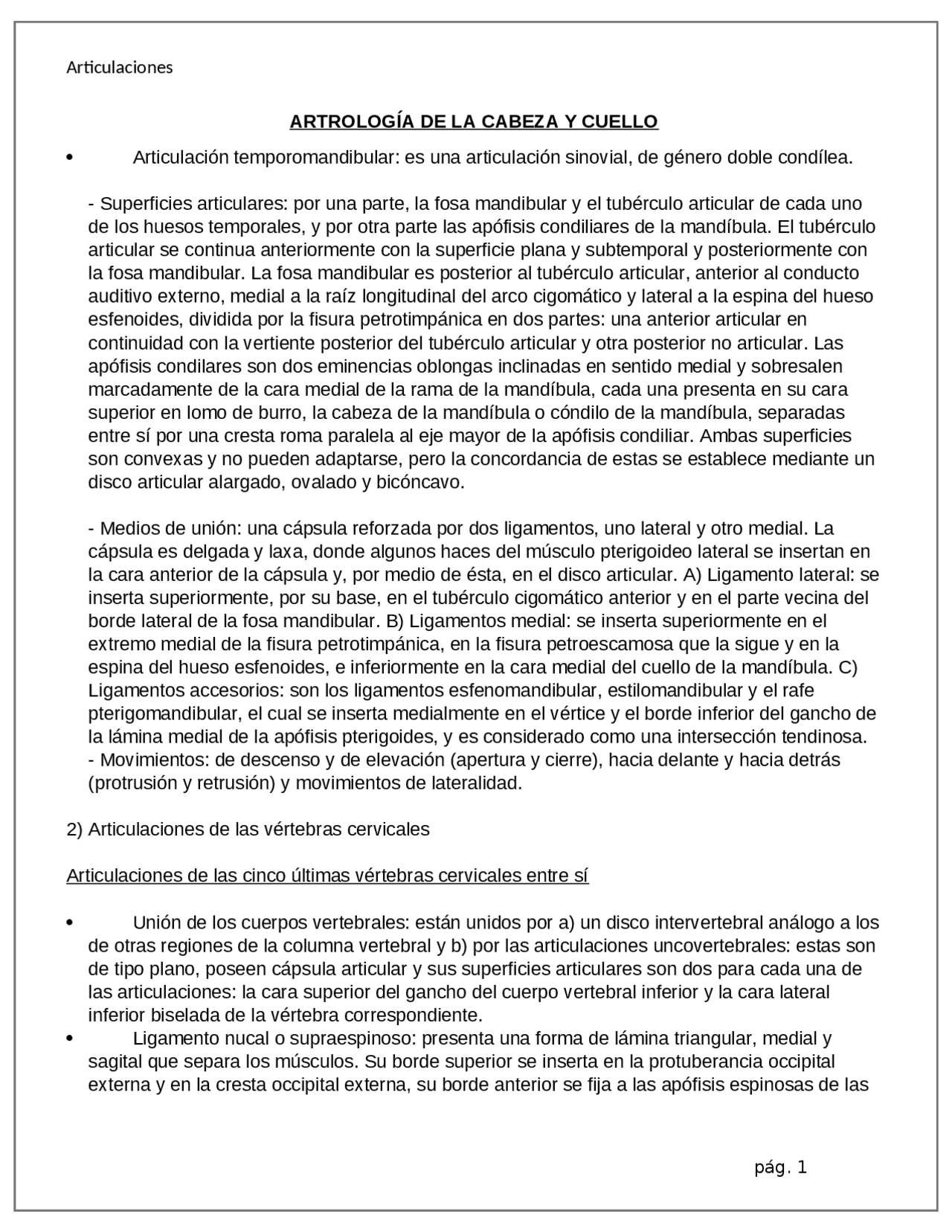Resumen De Las Articulaciones Docsity
