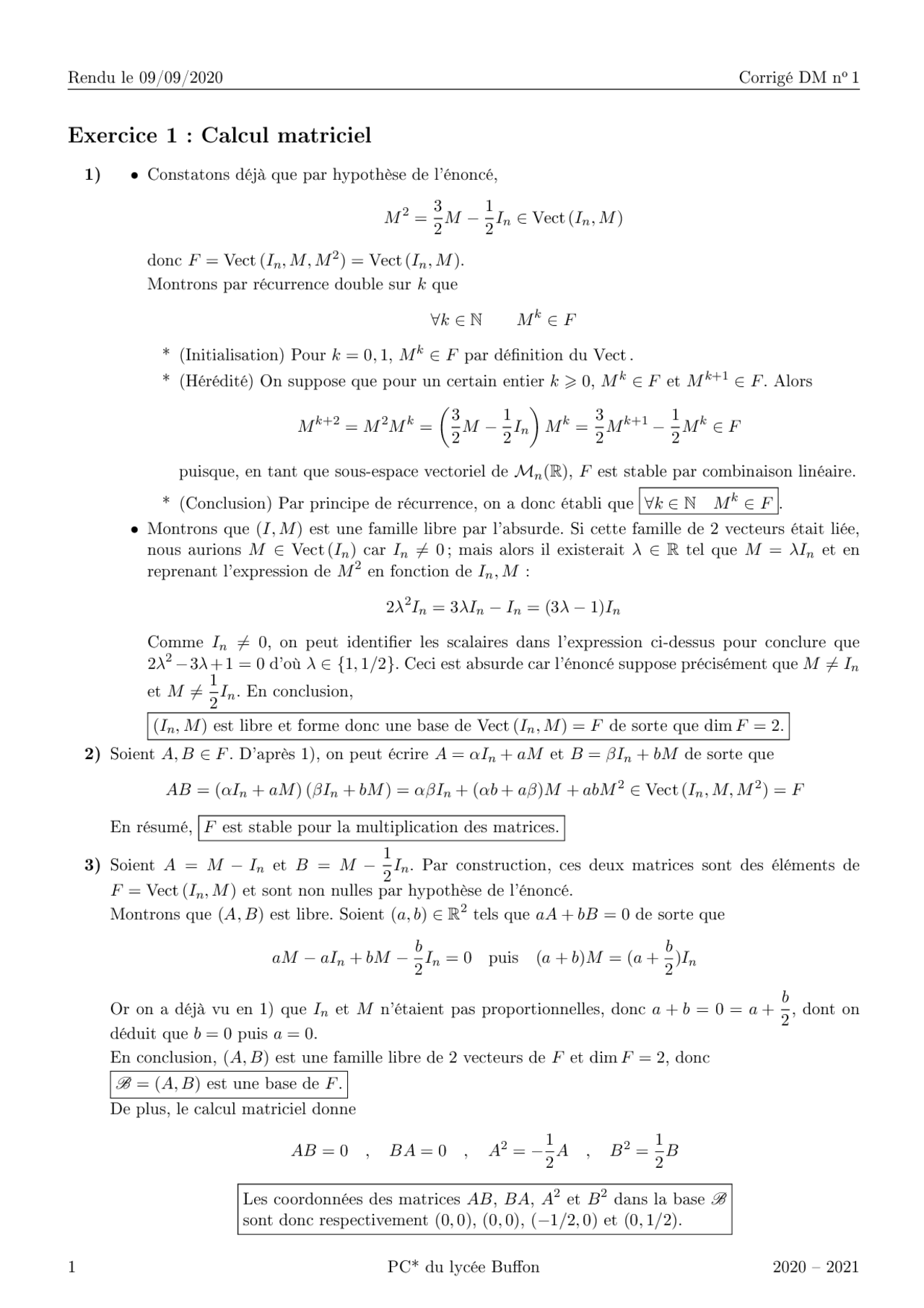 Exercices Dalgèbre Linéaire Calcul Matriciel Docsity