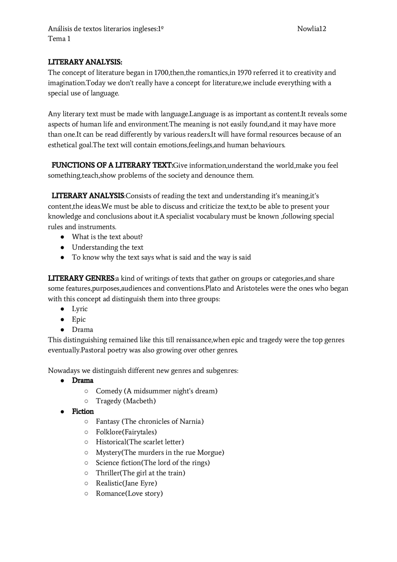 Literary analysis:Unit 1 - Docsity