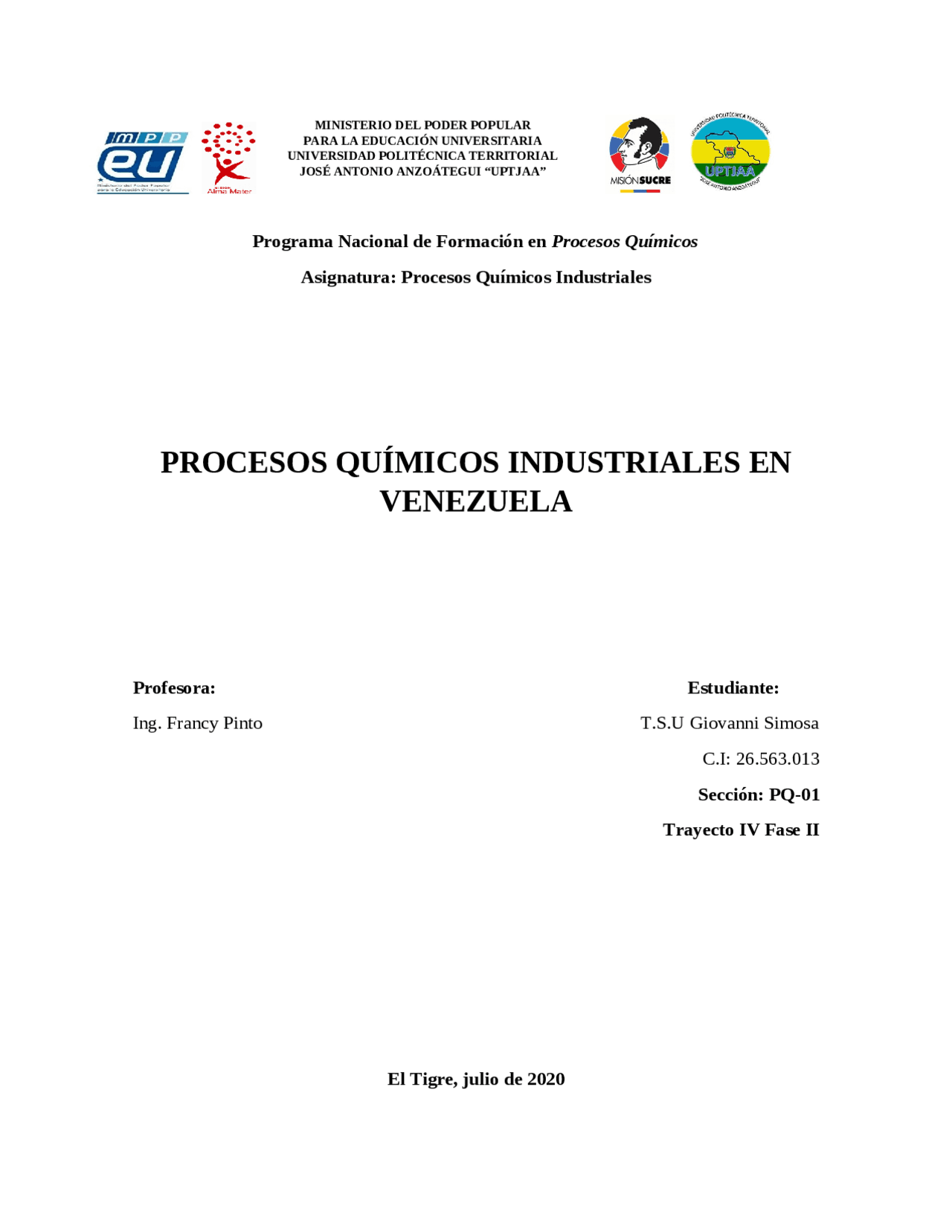 Procesos Químicos Industriales Docsity