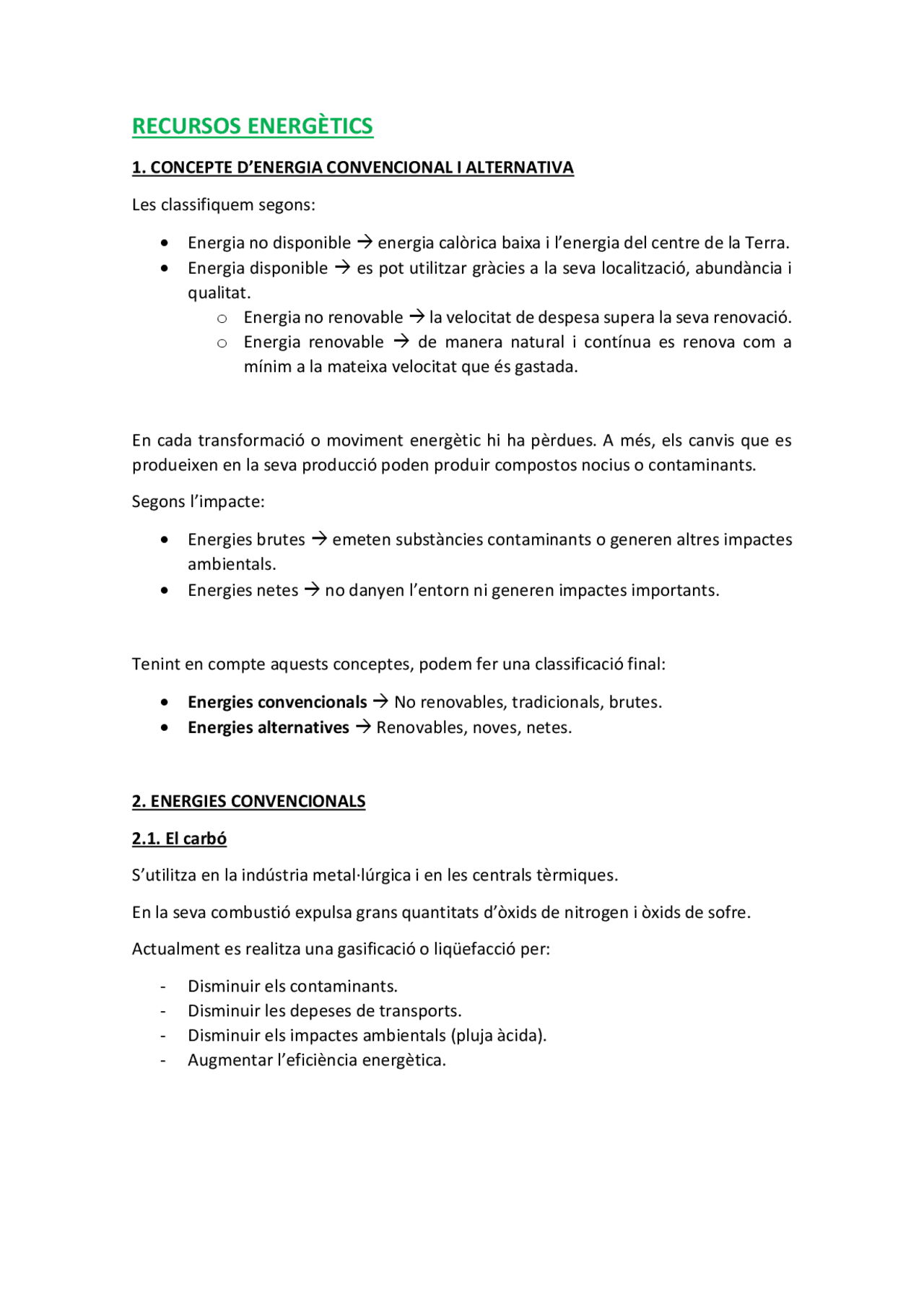 Resum Recursos Energètics Ctma Selectivitat Resúmenes De Ciencias De