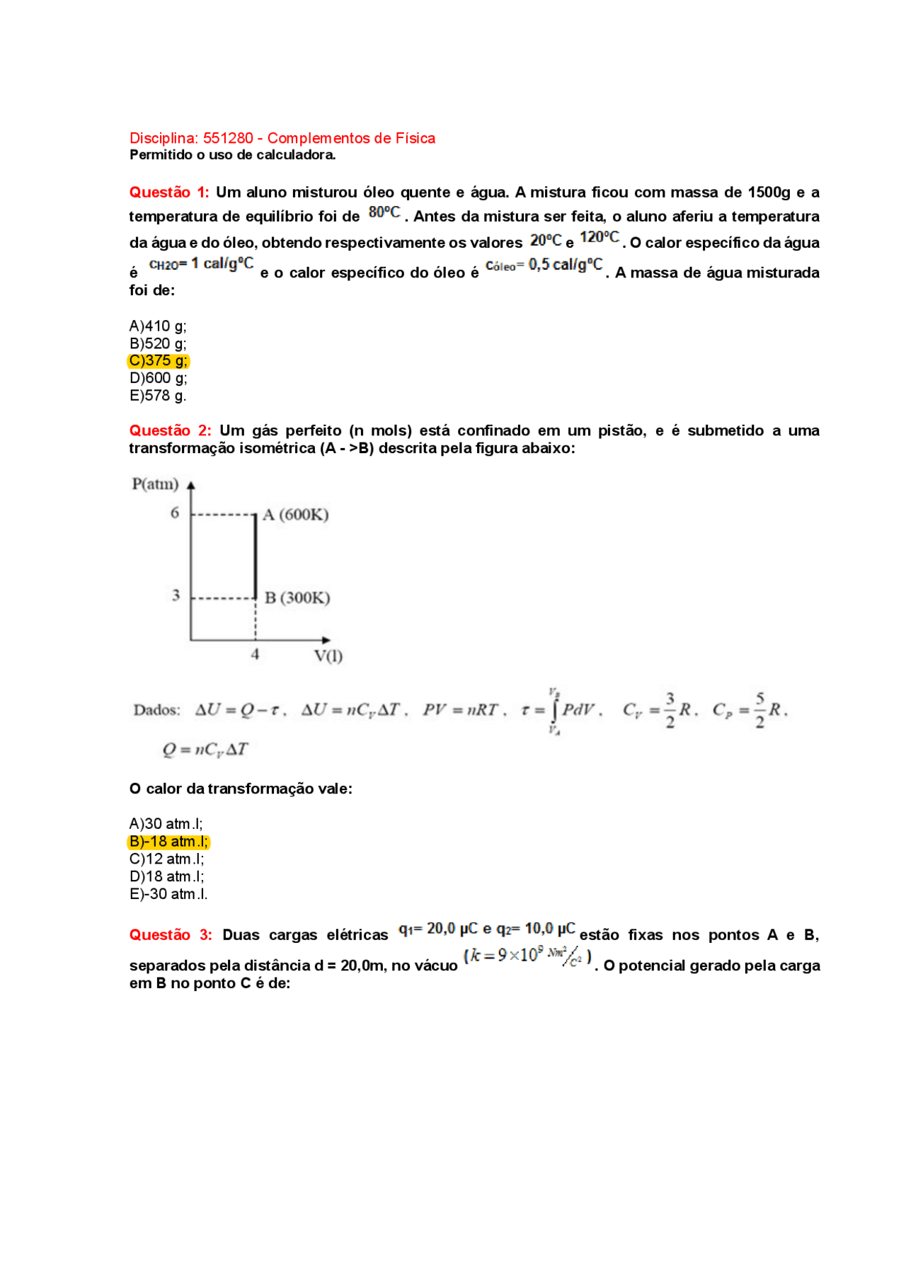Exercícios De Complementos De Física Exercícios Física Docsity